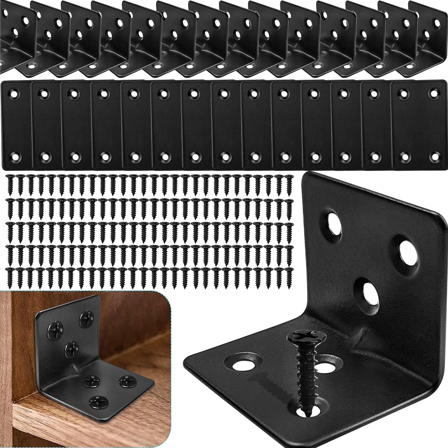 fhxbjoi 32PCS Black L Corner + 192PCS Screws Stainless Steel Corner ...