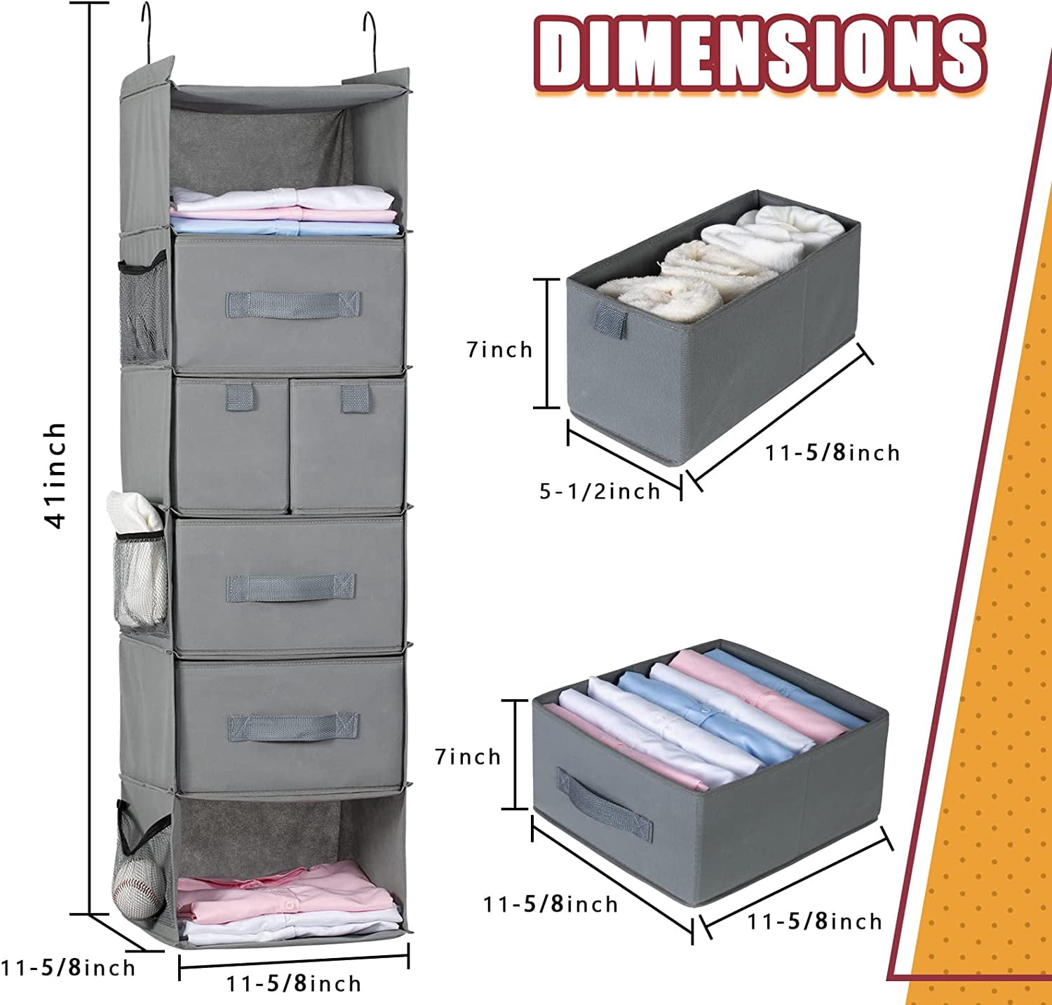 fhxbjoi 6-Shelves Hanging Closet Organizer with 5 Different Drawers ...