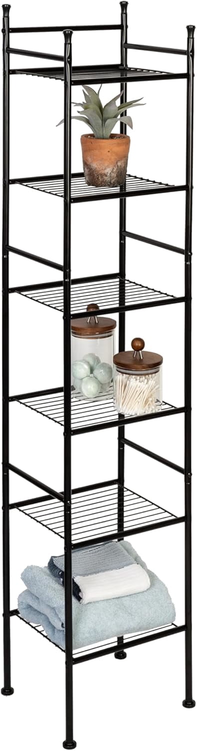 fhxbjoi 6-Tier Space-Saving Shelving Tower Black BTH-09014 Black ...