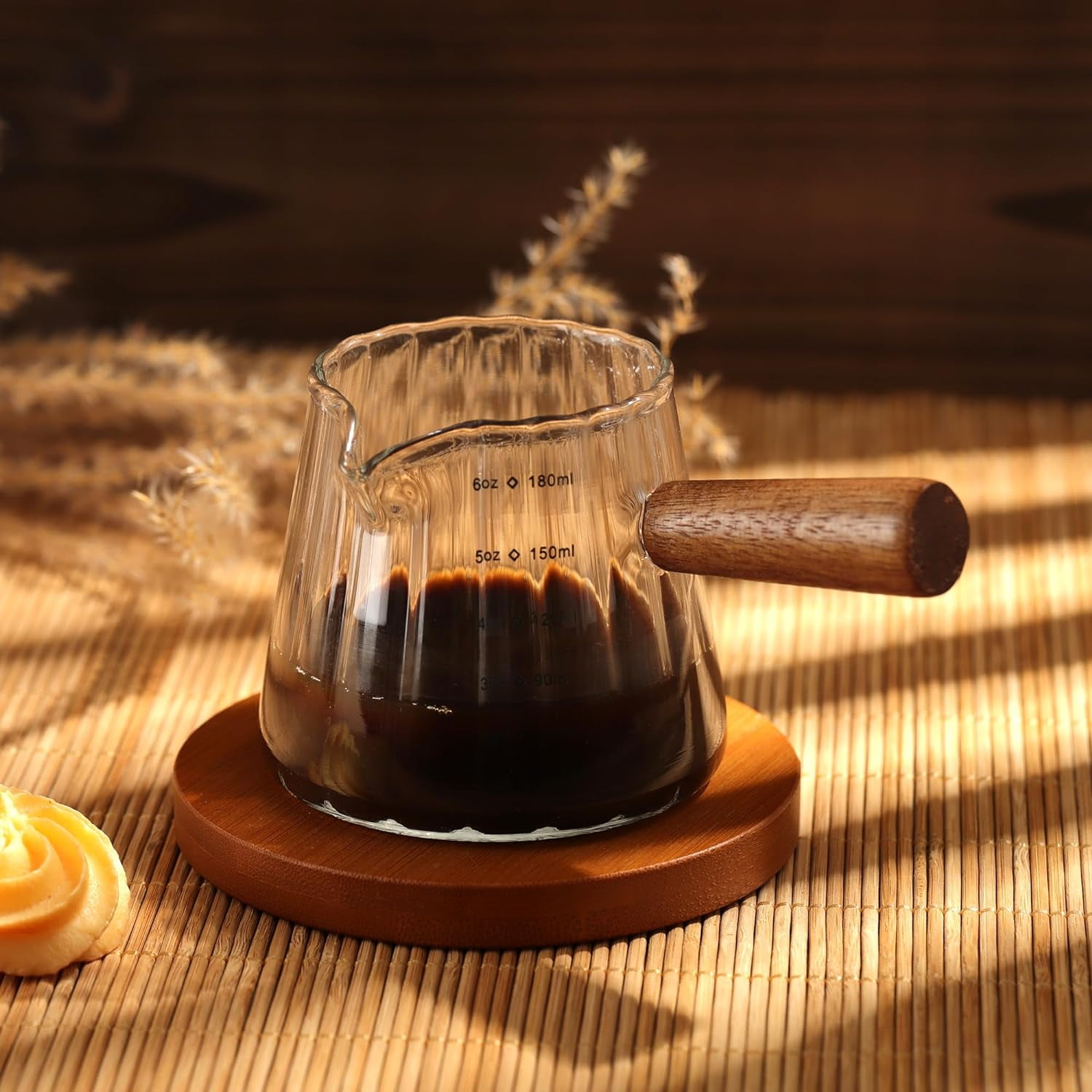 fhxbjoi 6 oz Grey Measuring Cups with Spout Borosilicate Triple Pitcher with Scale Origami Style ...