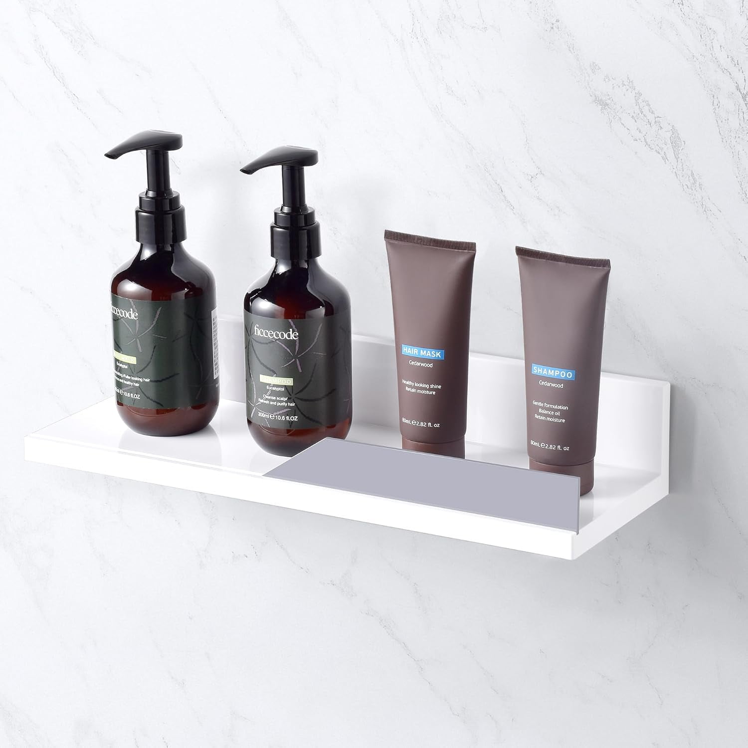 fhxbjoi Adhesive Floating Shelf with Gray Guard Drilling Shower Shelf ...