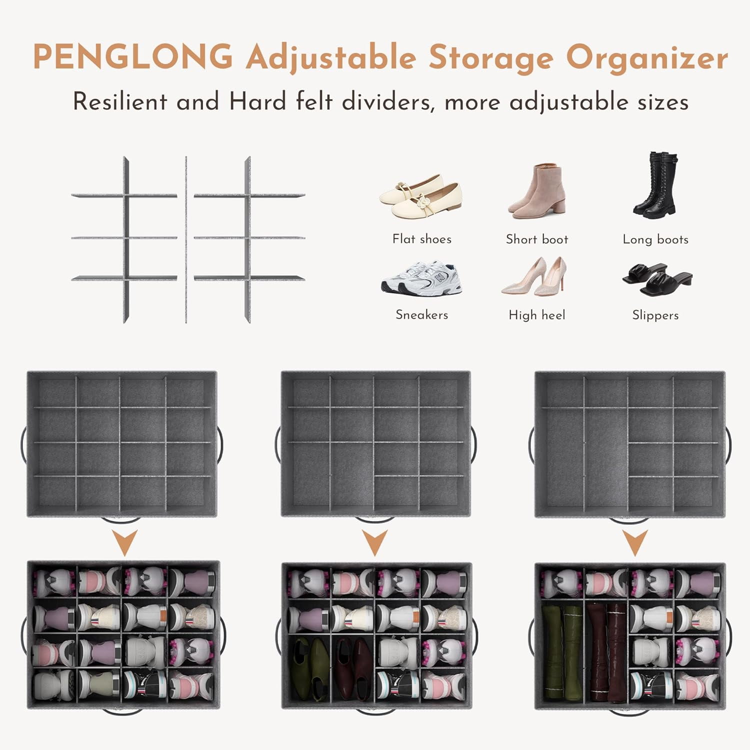 fhxbjoi Adjustable 16Pairs Shoe Organizer Storage Boxes for Closet Shoe ...