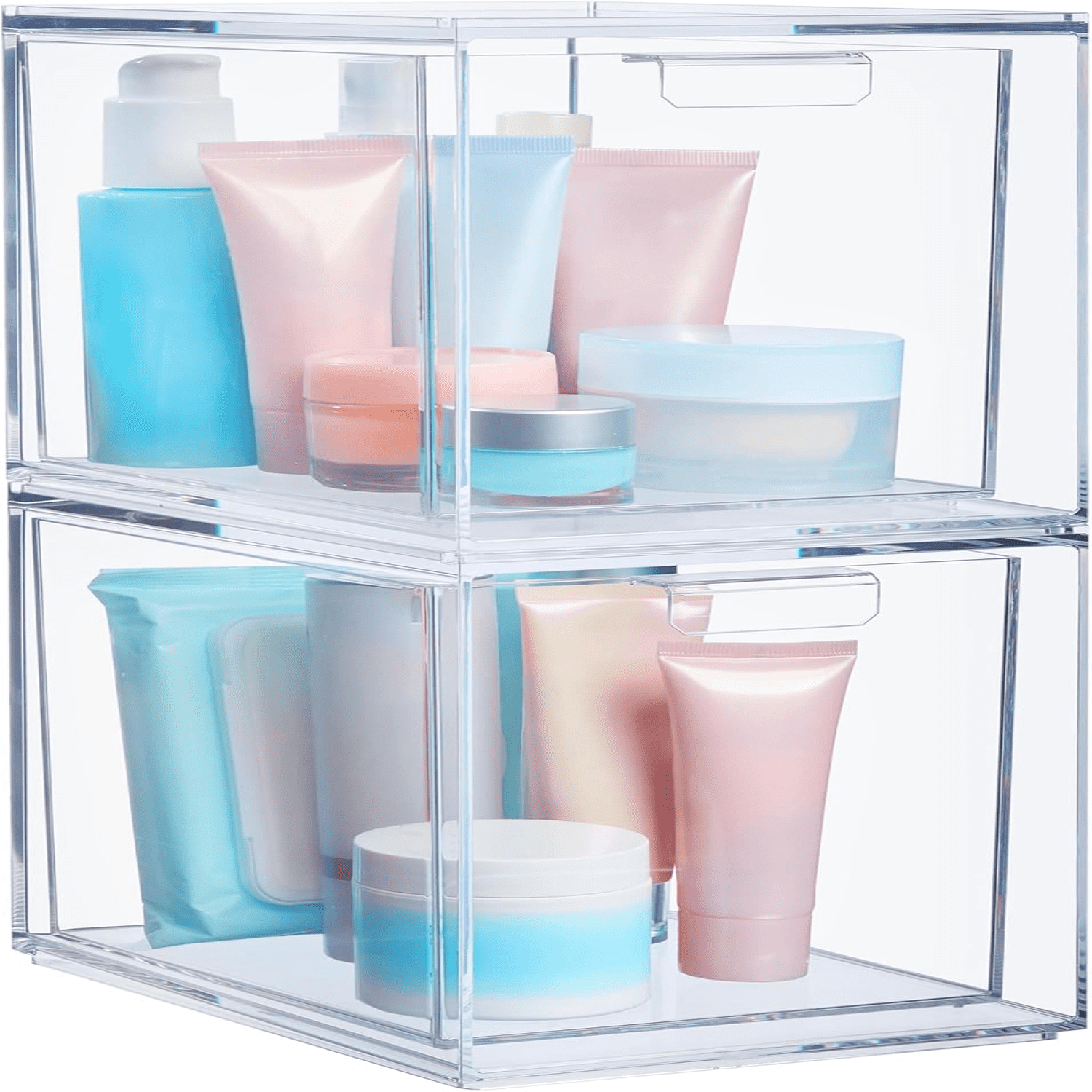 svyibioiu Audrey Stackable Clear Bin Plastic Organizer Drawers | 2 Piece Set | Organize ...