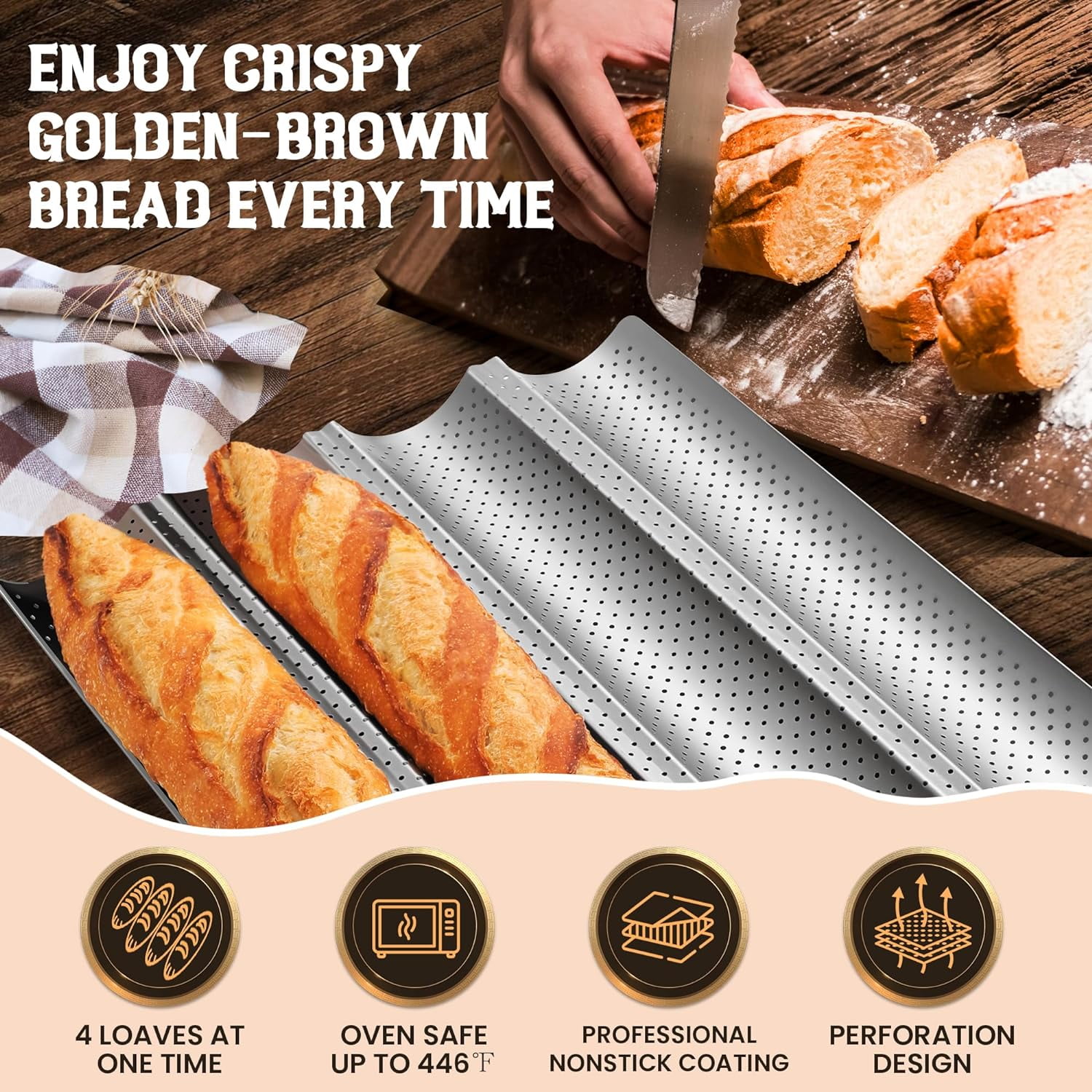 fhxbjoi Baguette Bread Pan Premium Nonstick Perforated Baguette Pan for ...
