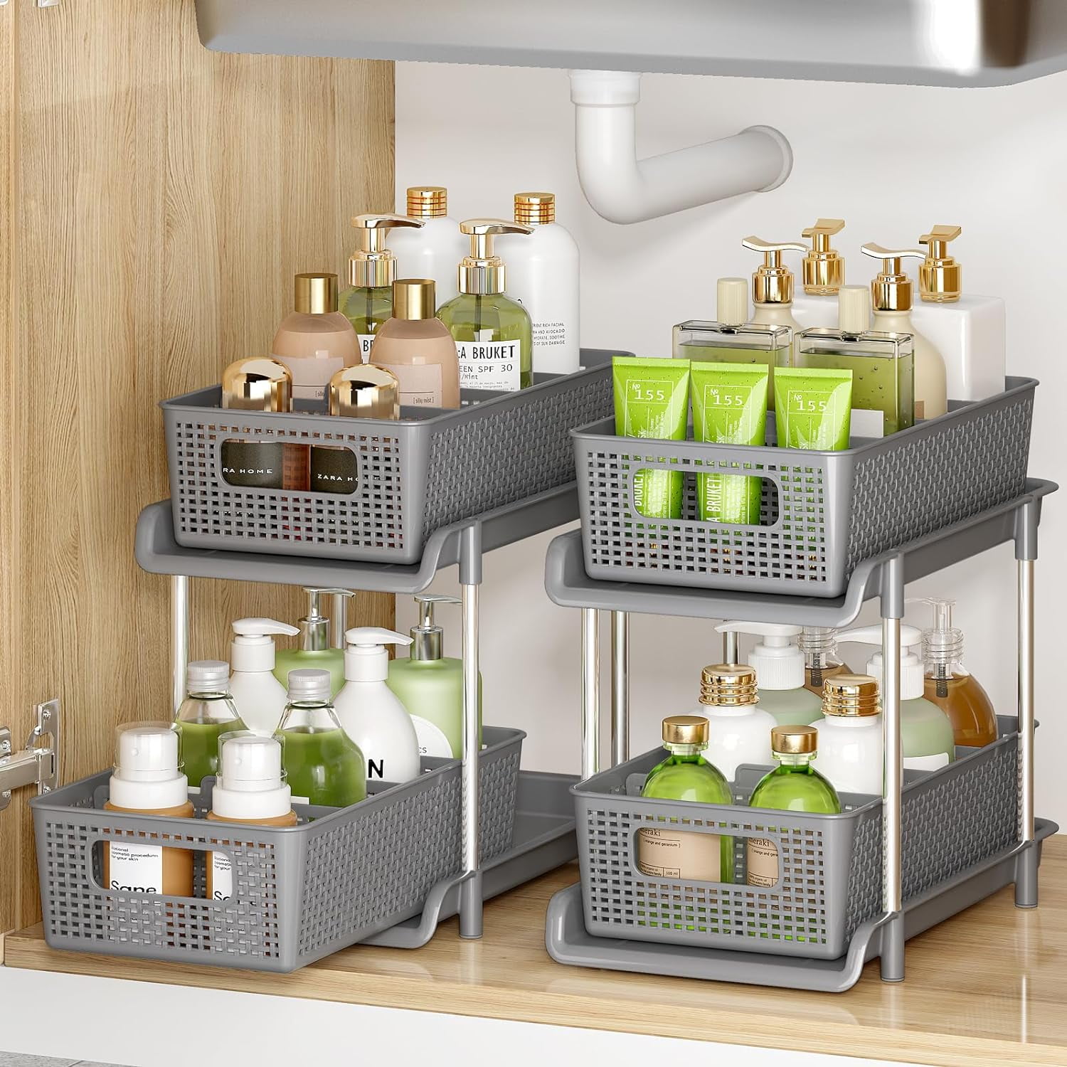 fhxbjoi Bathroom Organizer with Dividers 2Pcs 2 Tier Stackable Under ...