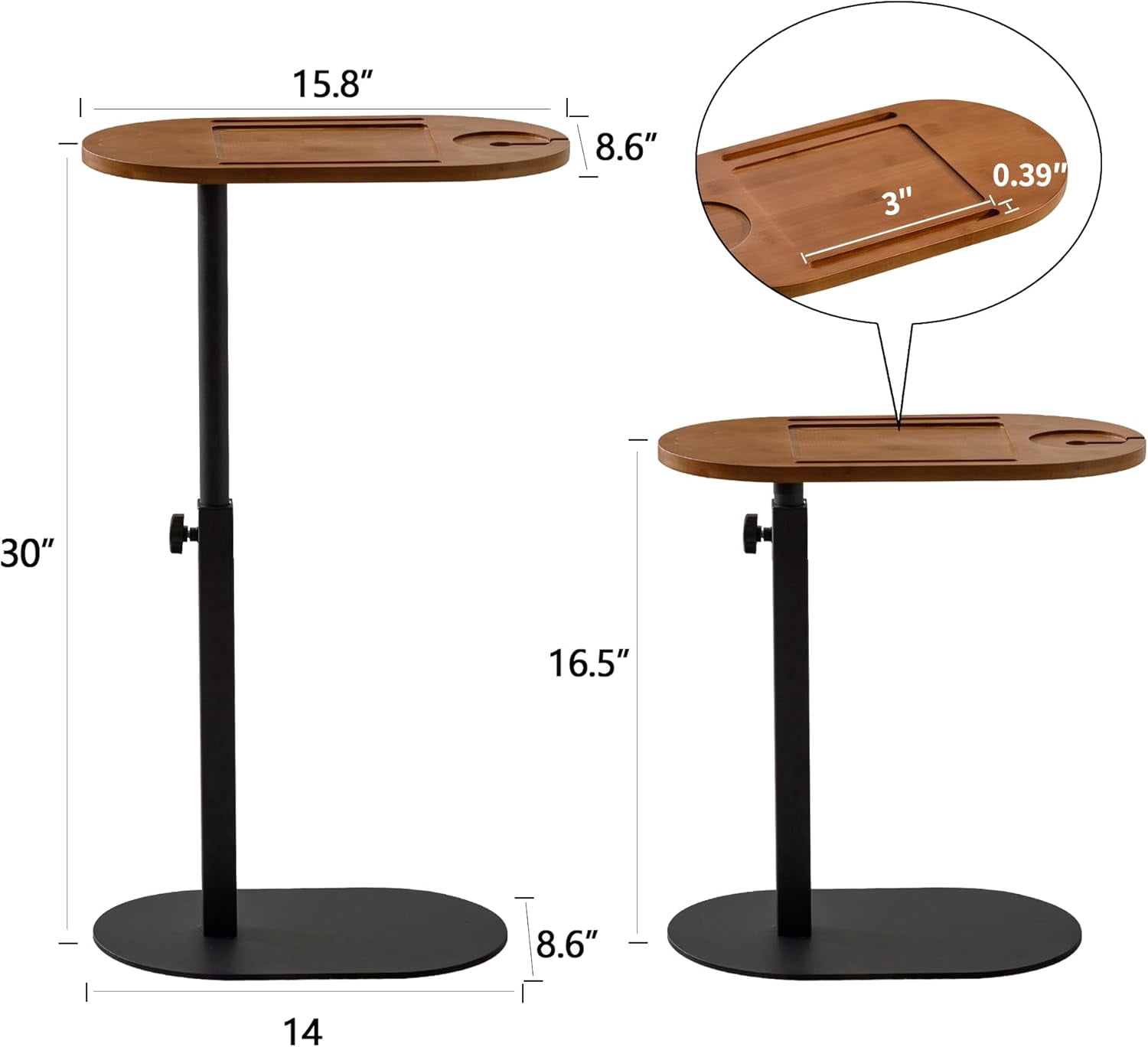 fhxbjoi Bathtub Tray Table Bath Side Table with Metal Base Adjustable ...
