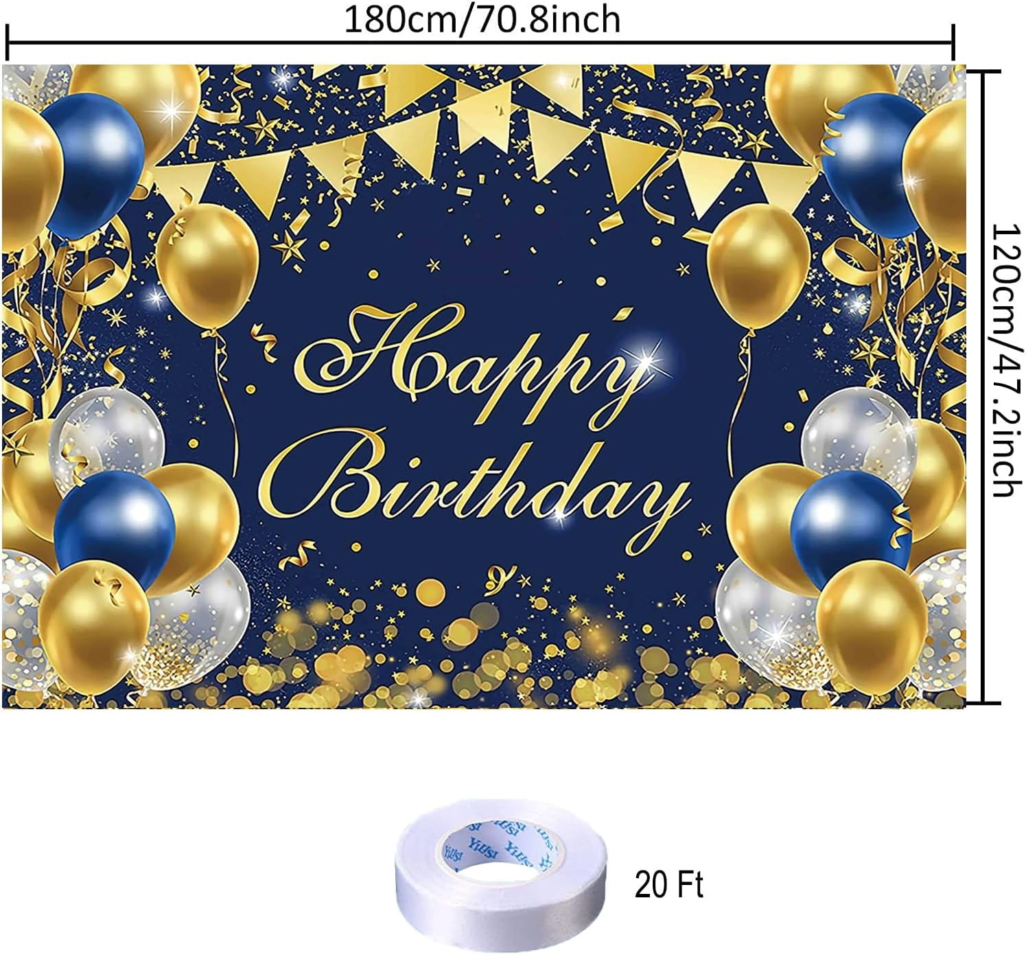 fhxbjoi Blue Silver Birthday Party Backdrop Blue Silver Balloon Star Happy Birthday Banner ...
