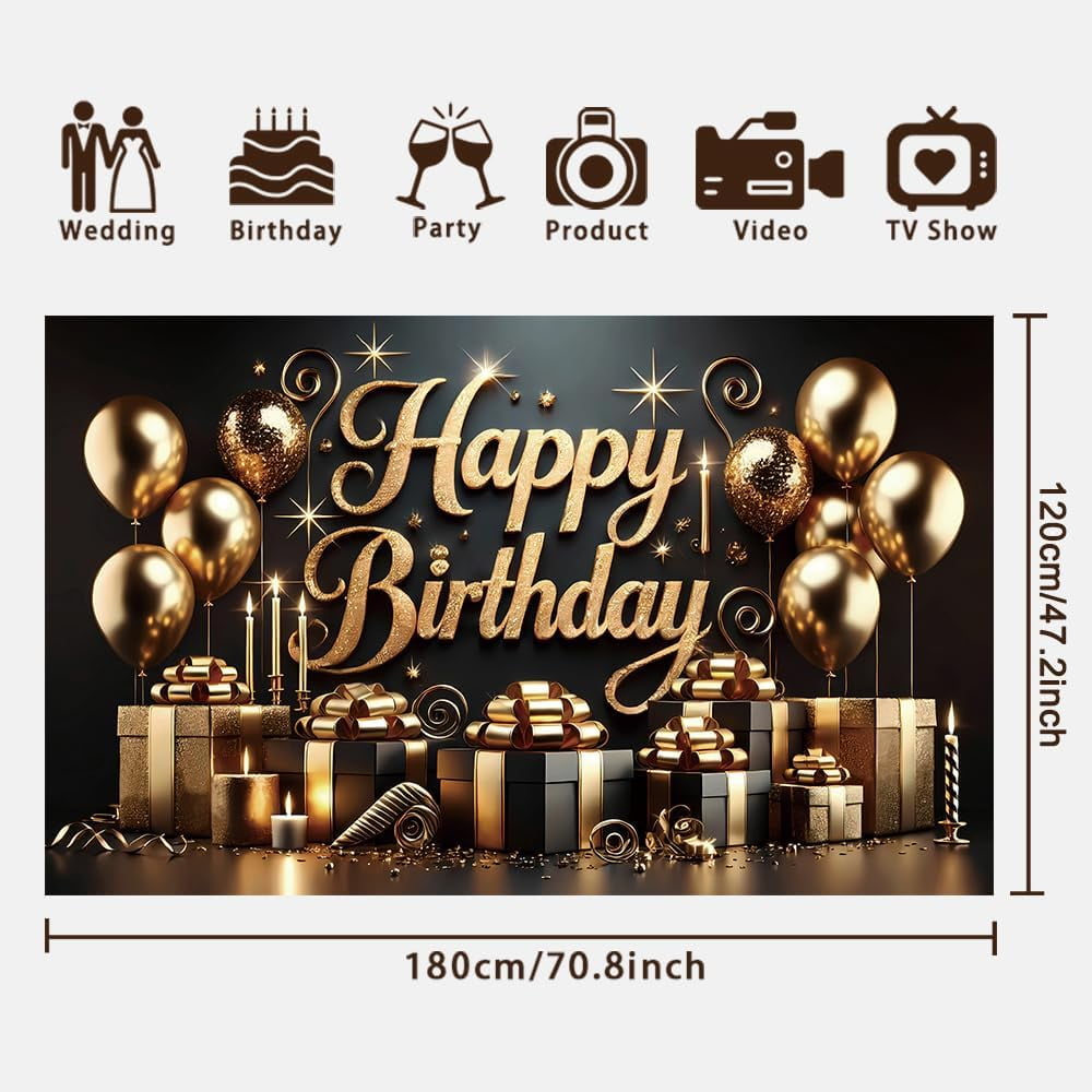 fhxbjoi Blue Silver Birthday Party Backdrop Blue Silver Balloon Star Happy Birthday Banner ...