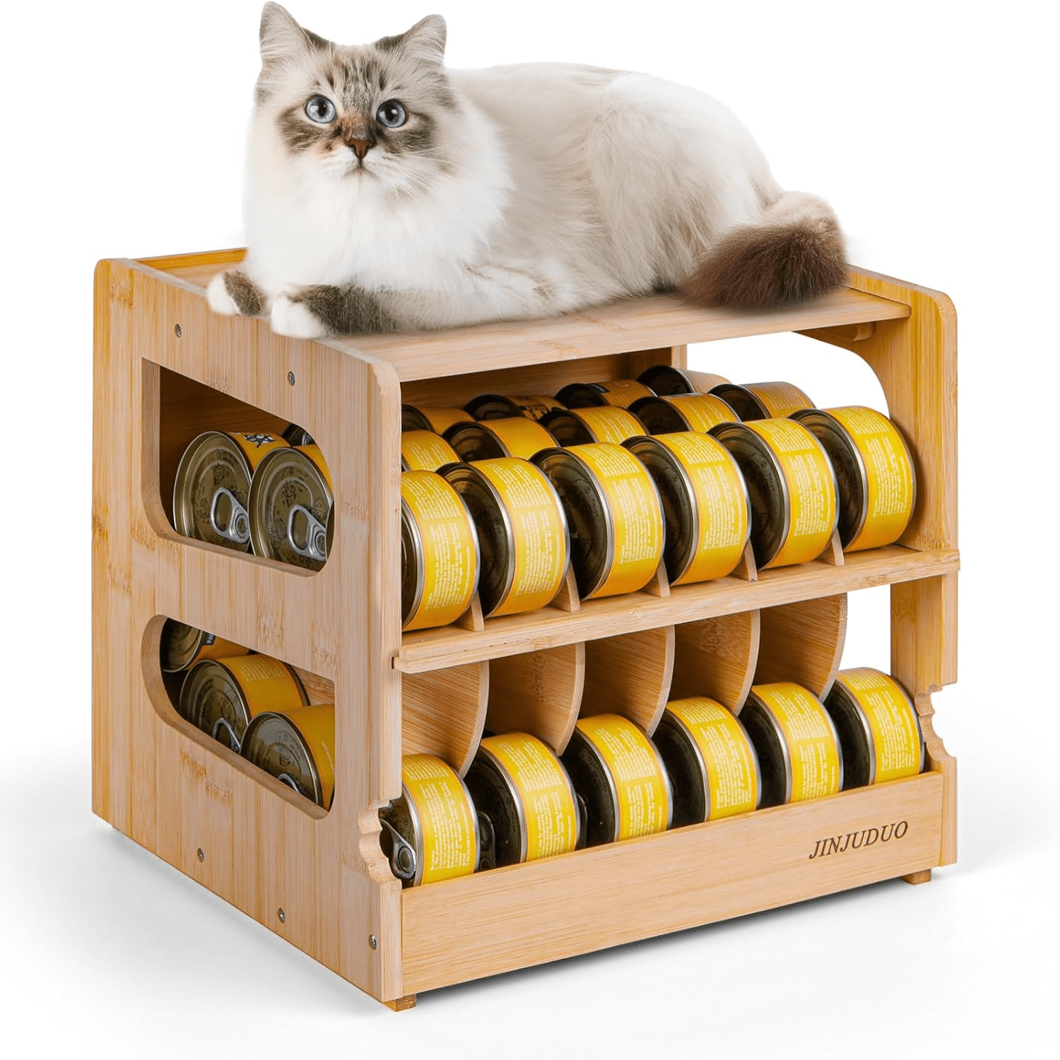fhxbjoi Cat Food Organizer 2-Tier Stackable Pet Can Storage Bamboo Cat ...