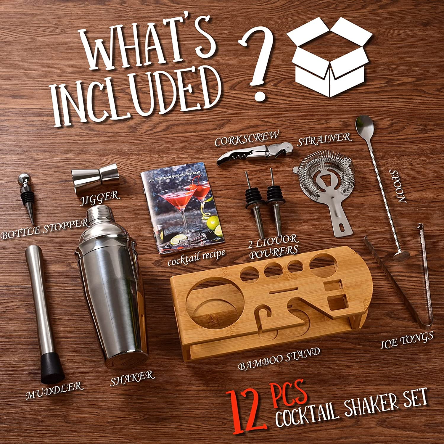 fhxbjoi Cocktail Shaker Set Bartender Kit 12-Piece Bar Tool Set with ...