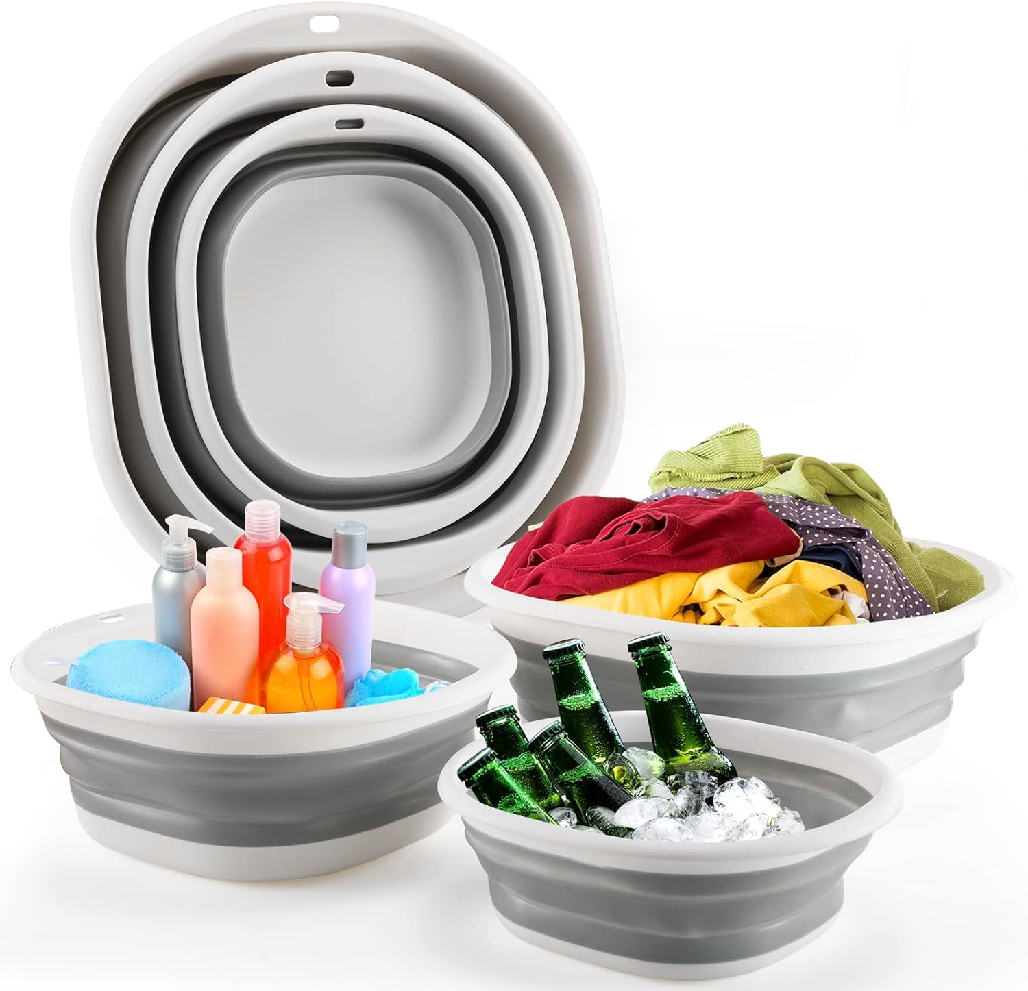 sdzifto Collapsible Tub Wash Laundry Tub 3 Pack Collapsible Laundry ...