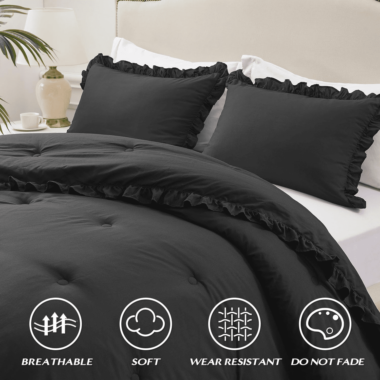 fhxbjoi Comforter Set- Lightweight 3 Pieces Bed Comforter Set - Ruffle ...