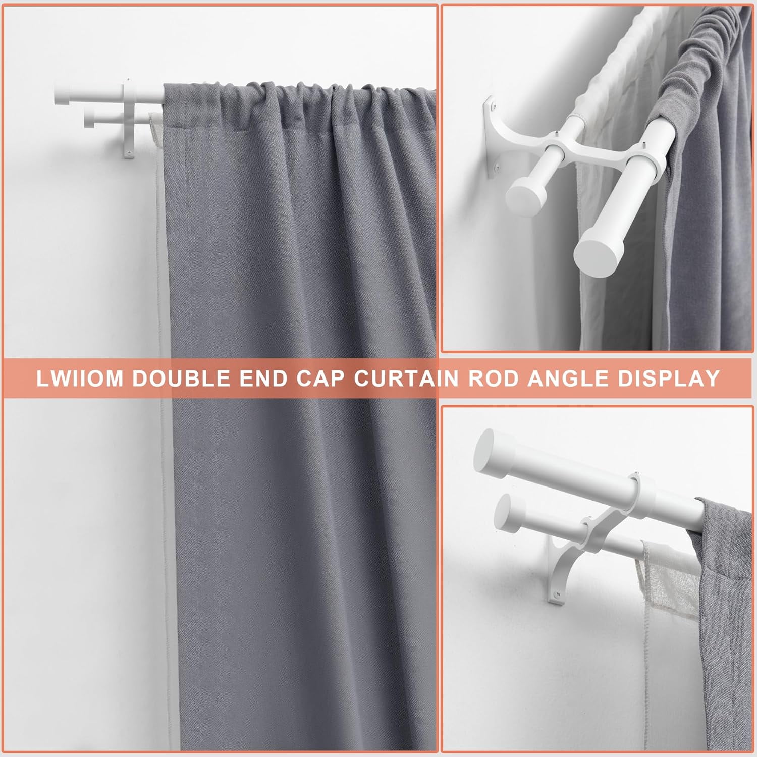 fhxbjoi Double Curtain Rods with Aluminum End Cap and Full Surround ...