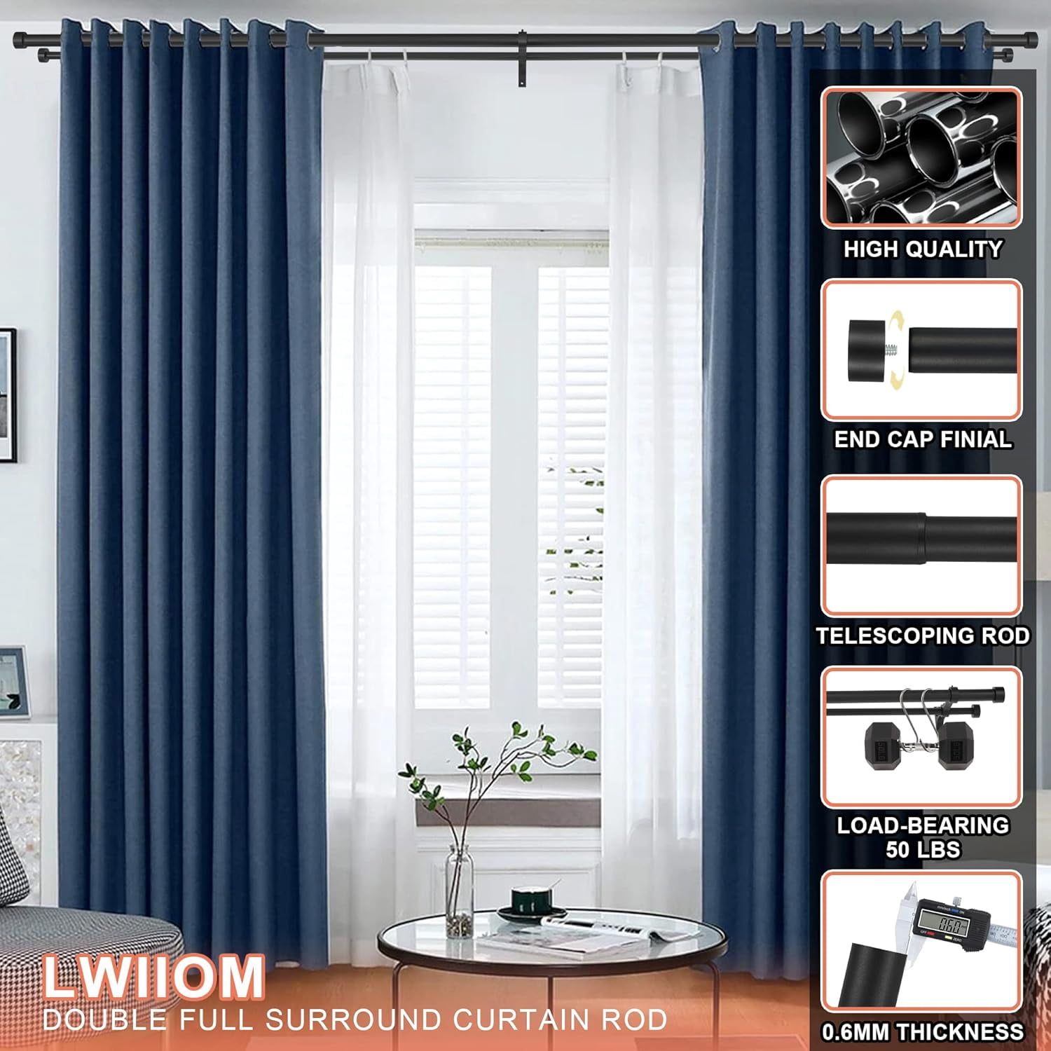 fhxbjoi Double Curtain Rods with Aluminum End Cap and Full Surround ...