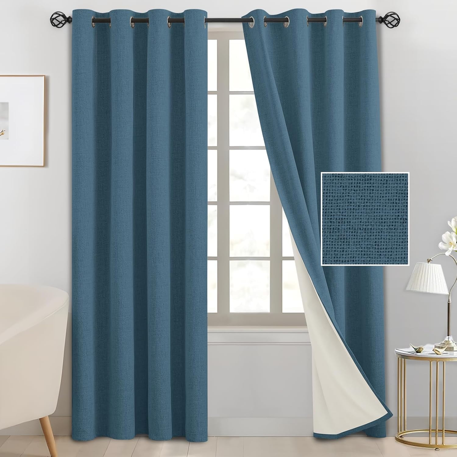 UIGYIBOR Dusty Blue DXQPIOA Curtains for Bedroom 90 Inch Long 2 Panel ...