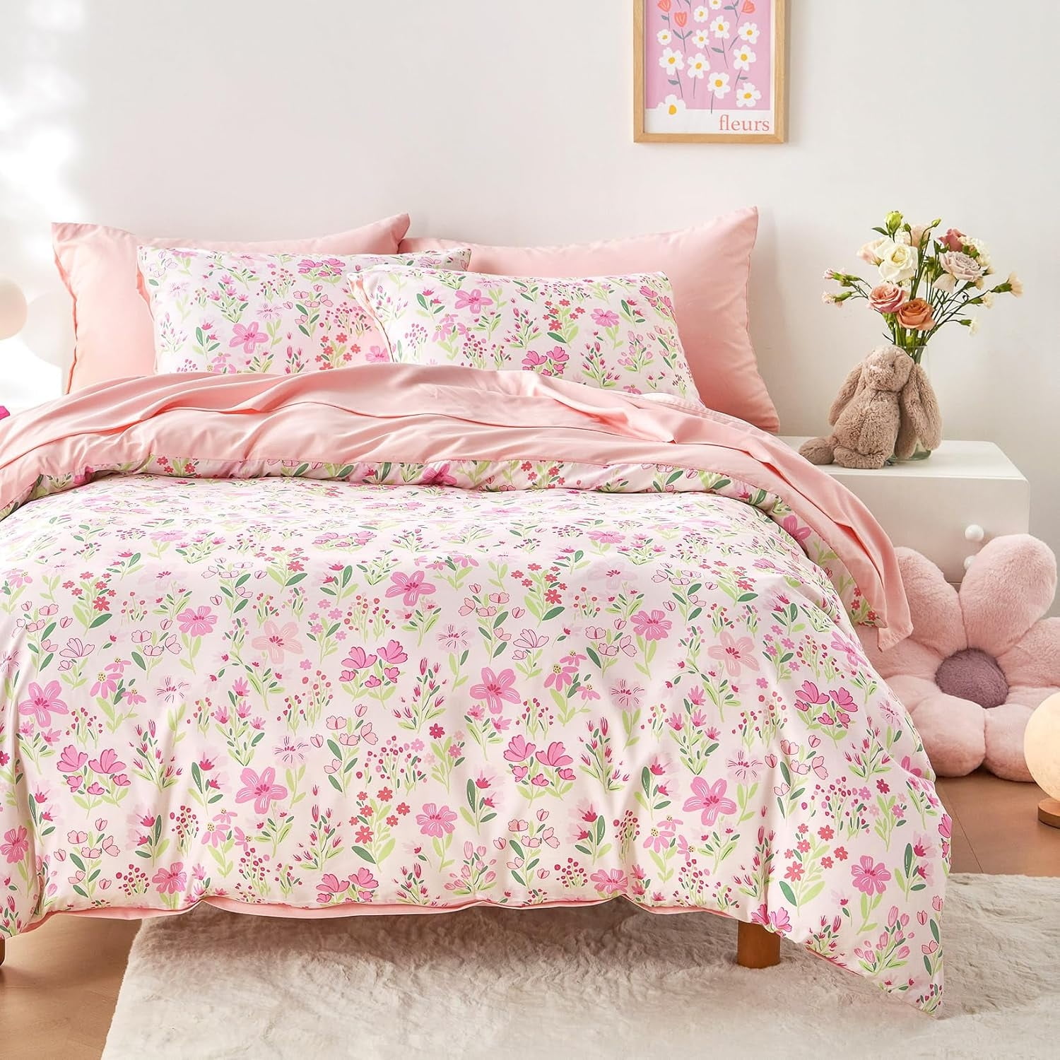 vbfgybxny - Floral Duvet Cover Set Botanical Flower Cottagecore Shabby ...