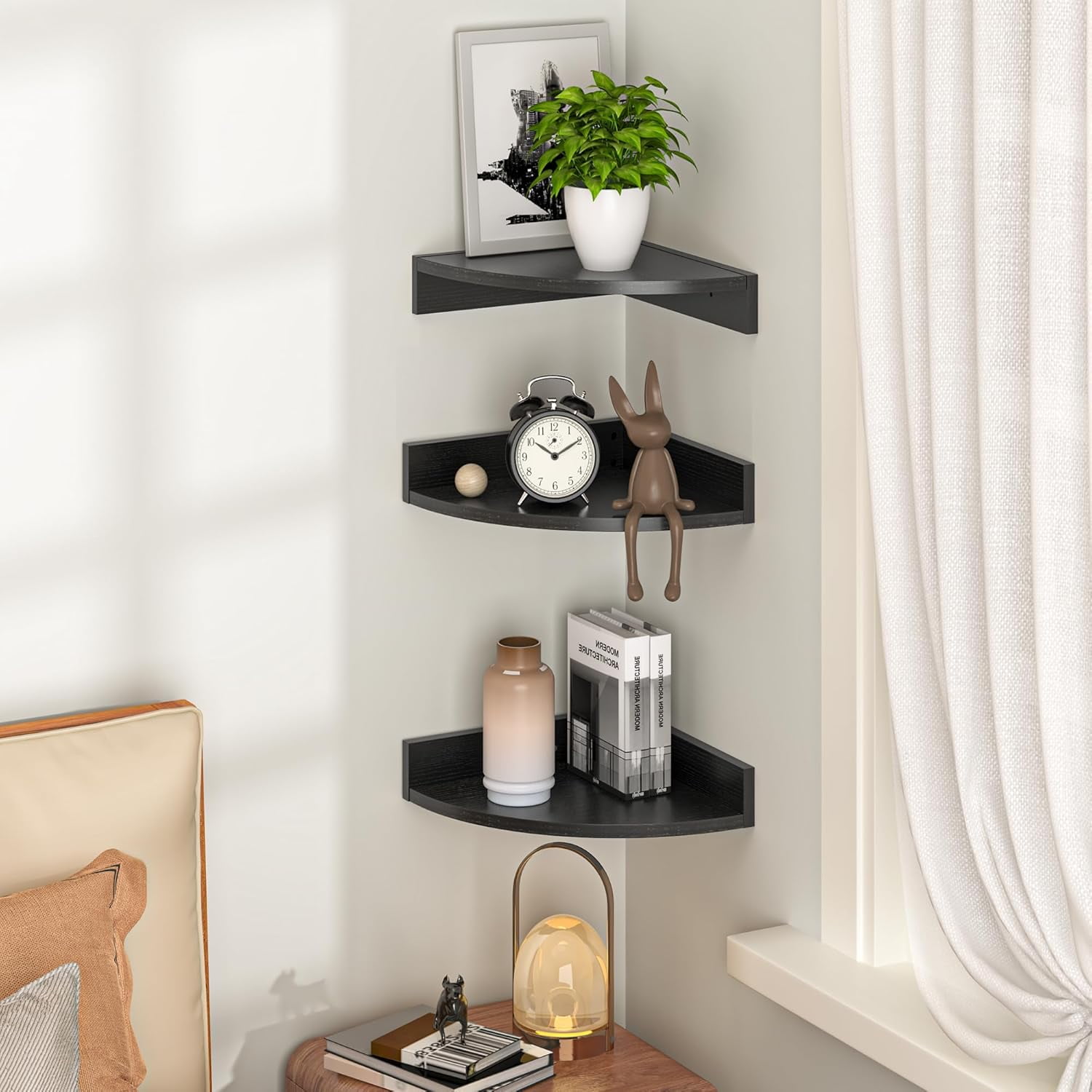 fhxbjoi Fun Memories Corner Shelf Wall Mount Wood Floating Corner ...