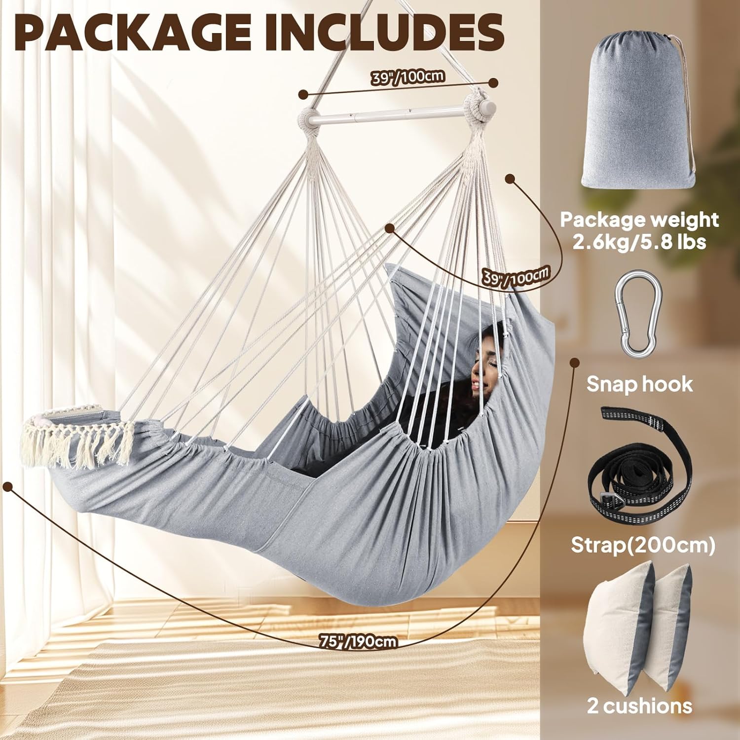fhxbjoi Hammock Chair Hanging Chair with Foot 2 500lbs Robust Metal ...