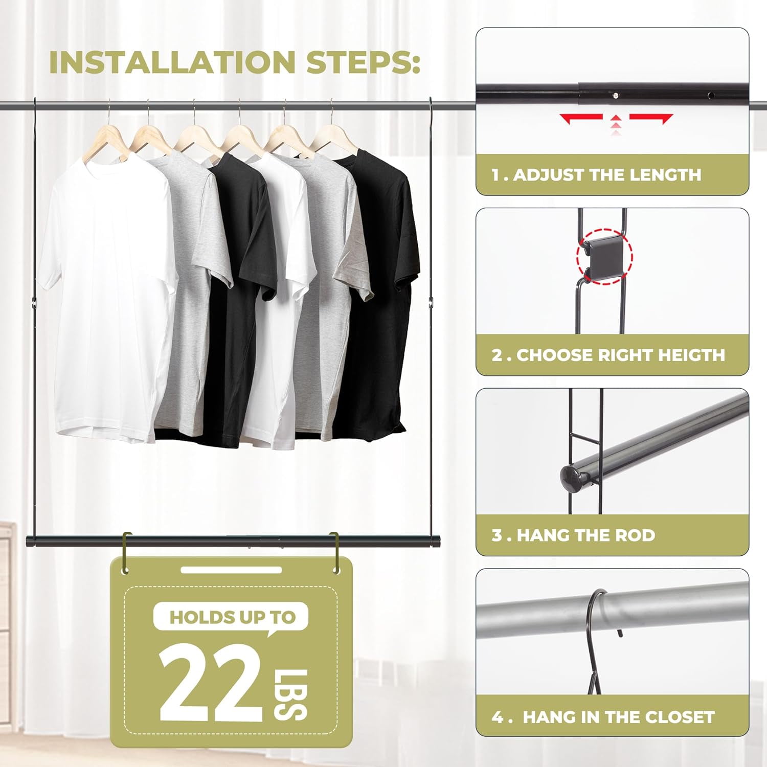 fhxbjoi Hanging Closet Rod 17-29In Adjustable Width and to 37In ...