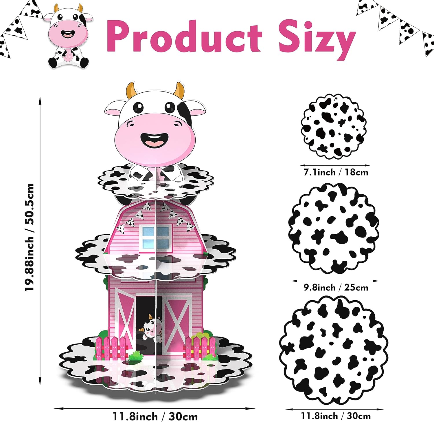 fhxbjoi Holy Cow I'm One Birthday Decorations - 3-Tier Cow Print ...