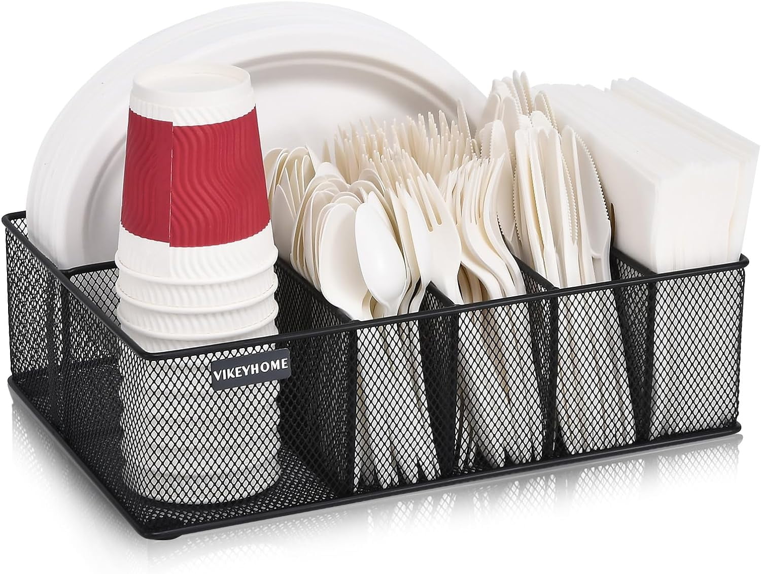 fhxbjoi Paper Plate Organizer for Countertop Metal Silverware Caddy ...