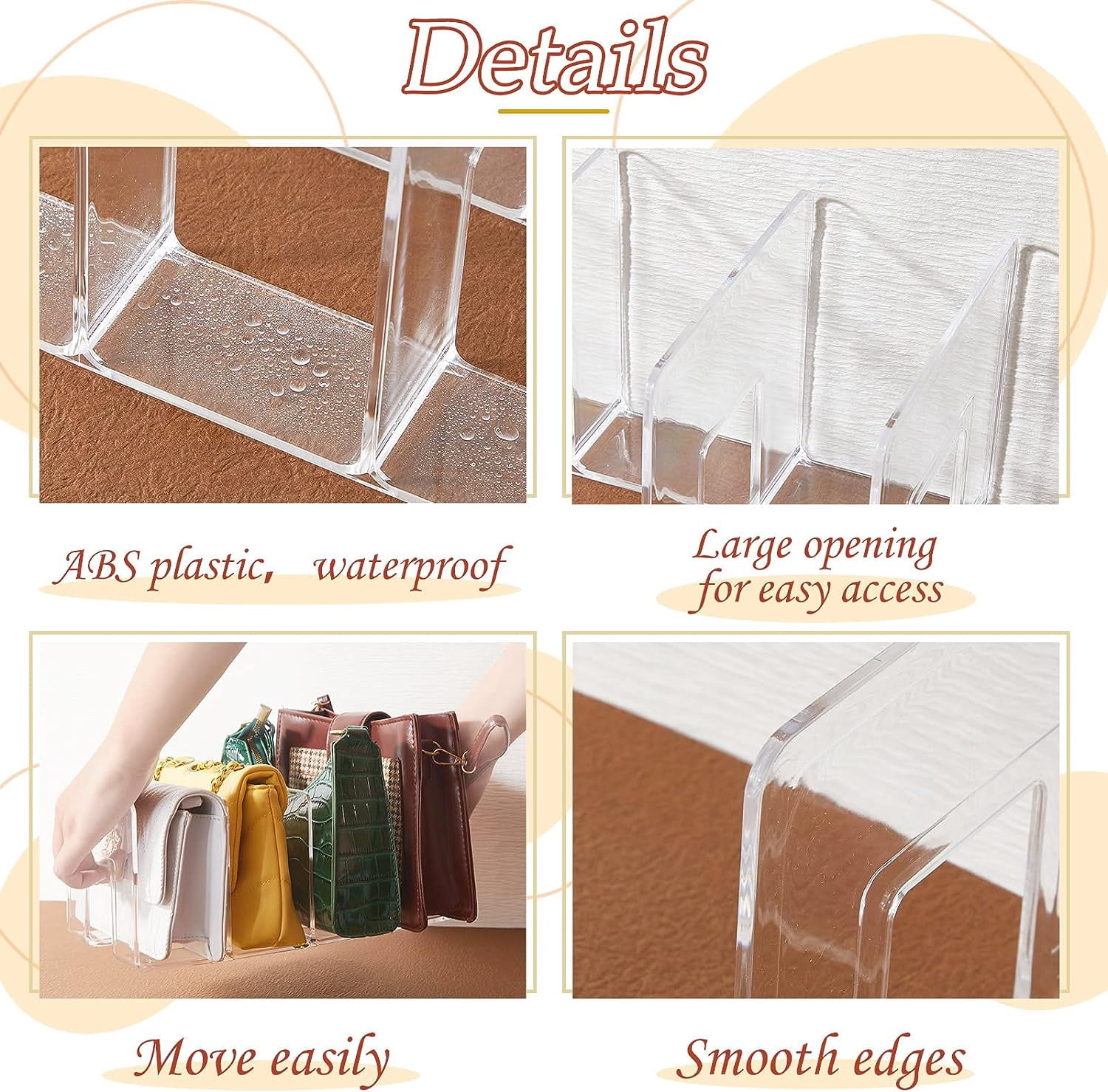 fhxbjoi Purse Handbag Organizer Clear Plastic Bag Organizer for Closet 13 x 6 x 5 Inches 4 ...