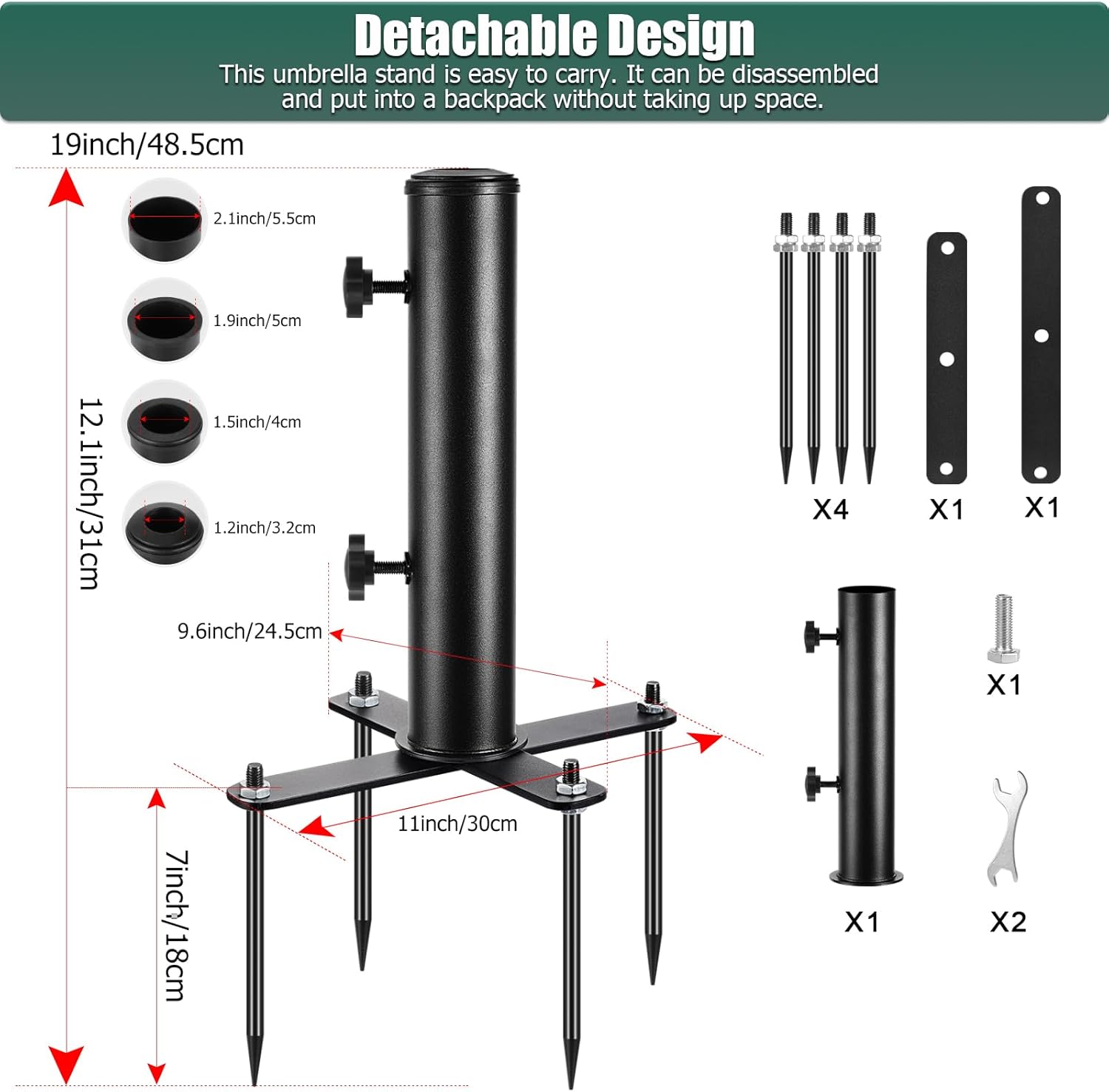 fhxbjoi Removable Inground Stand with 4 Spike Metal Grass Ground Stake ...