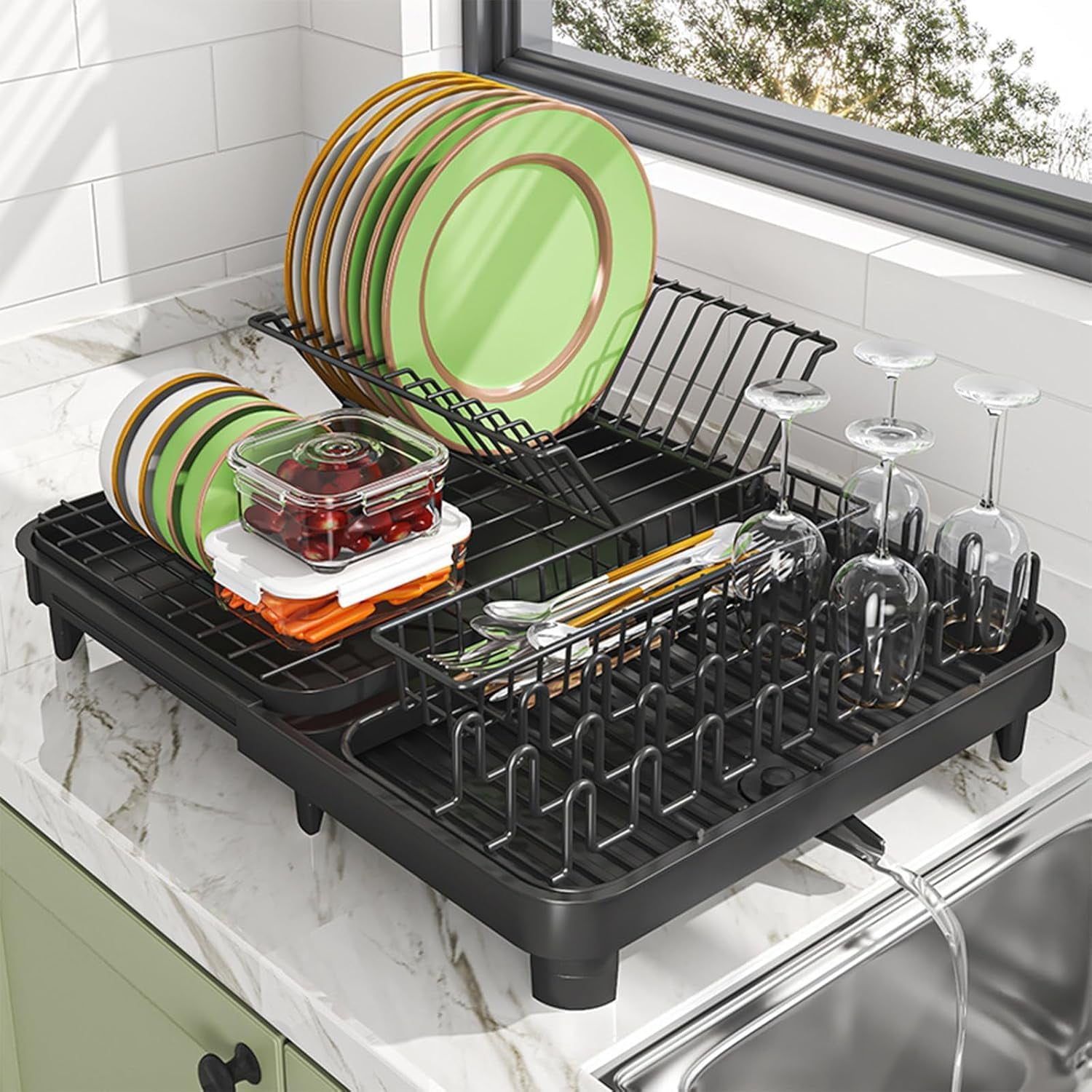fhxbjoi Roll Up Dish Drying Rack 17.5" x 15.2" Over The Sink Dish ...