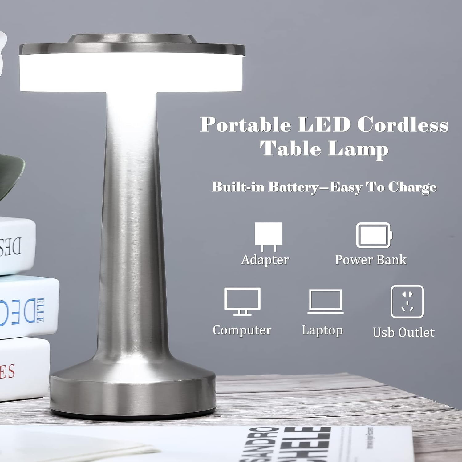fhxbjoi Set of 2 LED Portable Cordless Table Lamp with Touch Sensor 3 ...