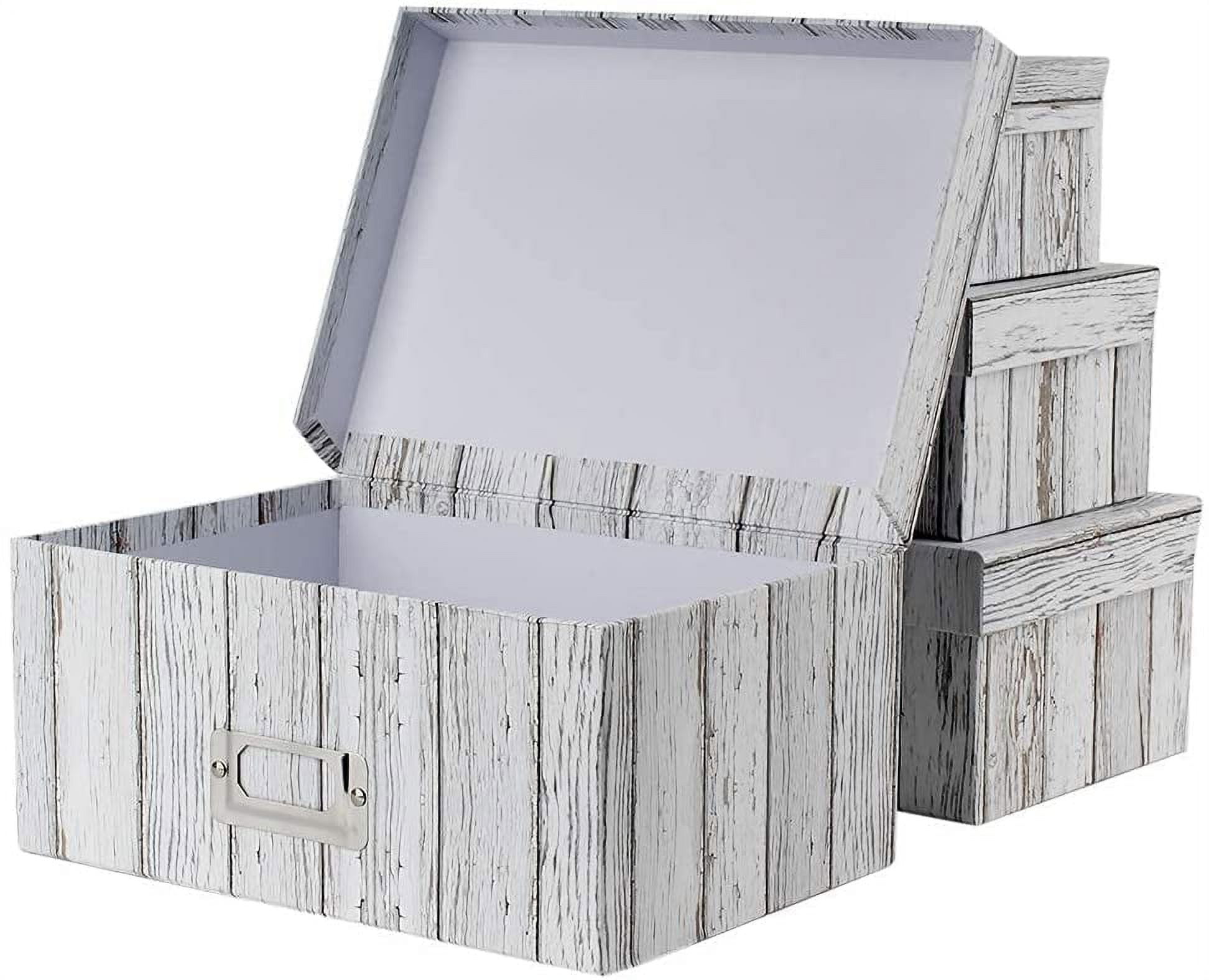 fhxbjoi Set of 2 Wood Grain Storage Boxes with \u2013 Stackable ...