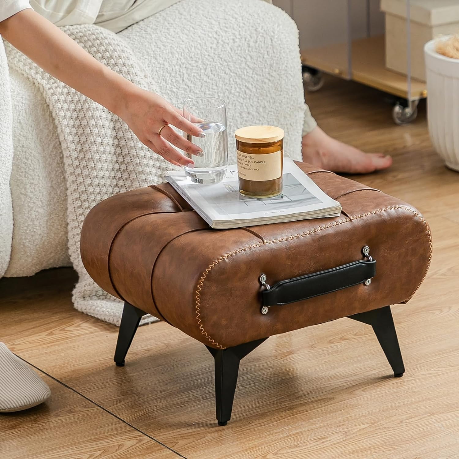 fhxbjoi Small Footstool Ottoman - Stylish and Functional Faux Leather ...