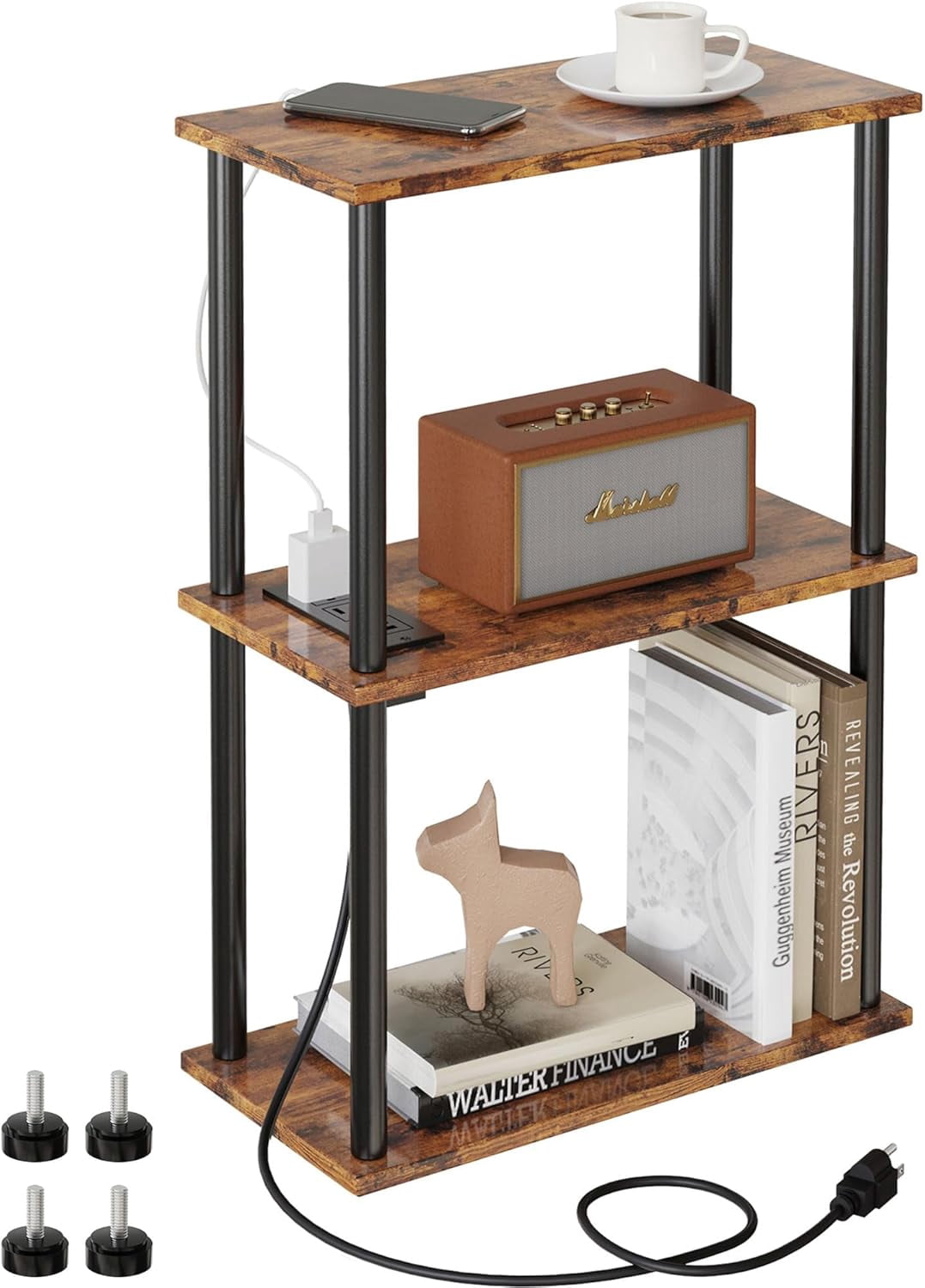 fhxbjoi Small Side Table with Charging Station Narrow End Table with ...