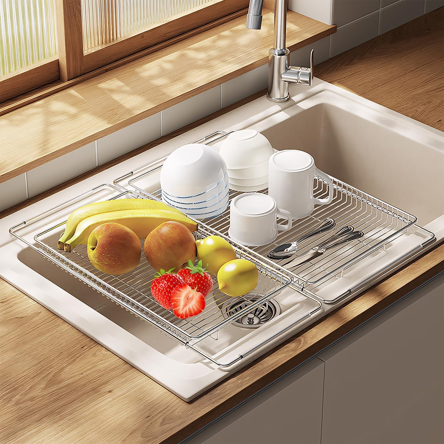 fhxbjoi Stainless Steel Extendable Dish Drying Rack - Over Sink ...