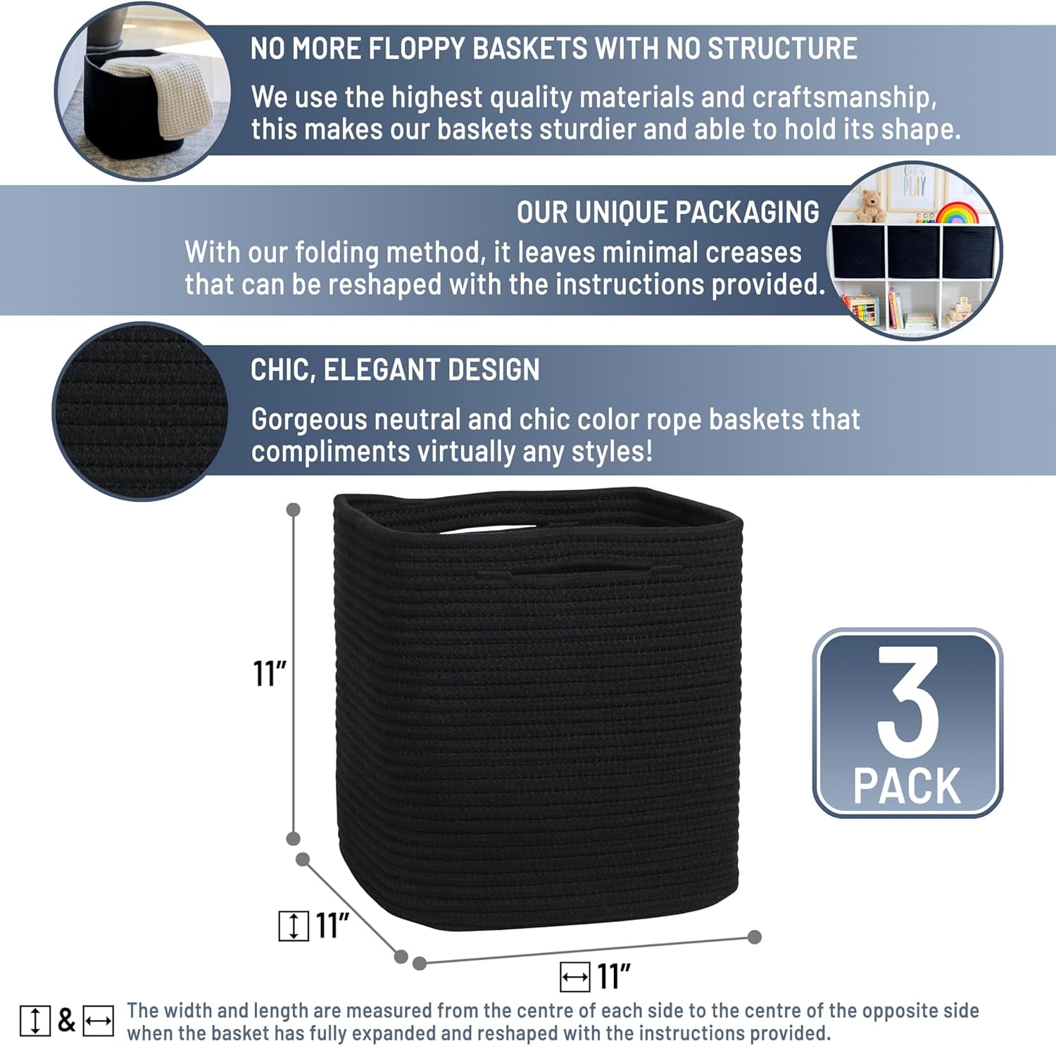 fhxbjoi Storage Cubes 11 Inch Rope Woven Baskets for Organizing 3-Pack ...