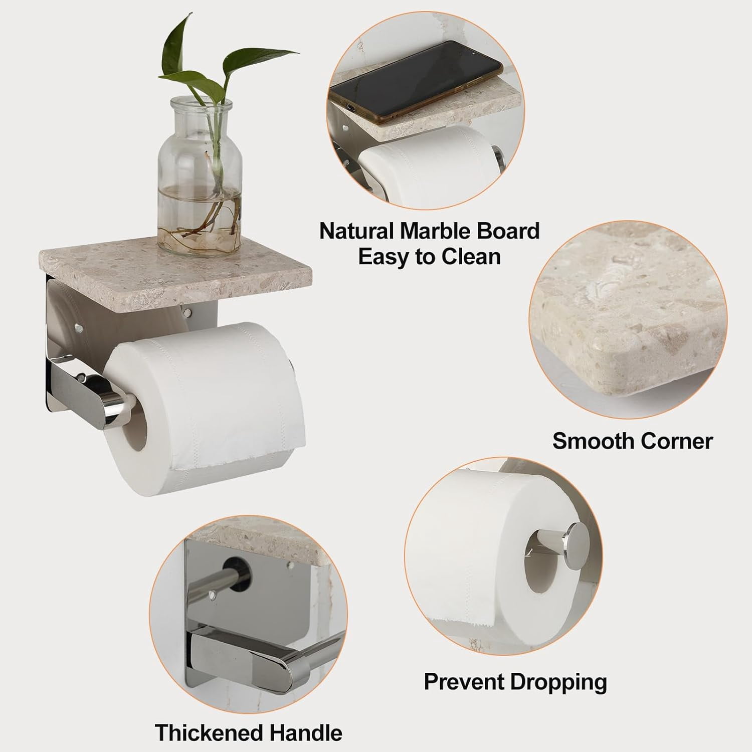 fhxbjoi Turkish Natural Marble Top Toilet Paper Holder Shelf SUS304 ...
