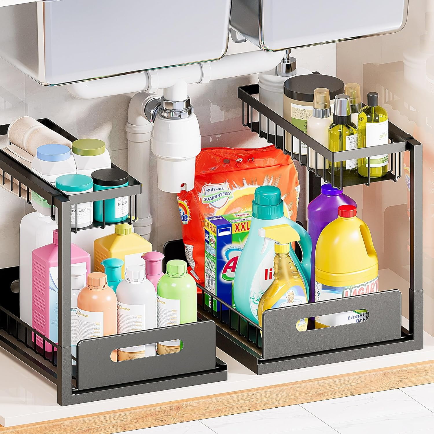fhxbjoi Under Sink Organizer and Storage 2 Pack Slide Out Cabinet ...