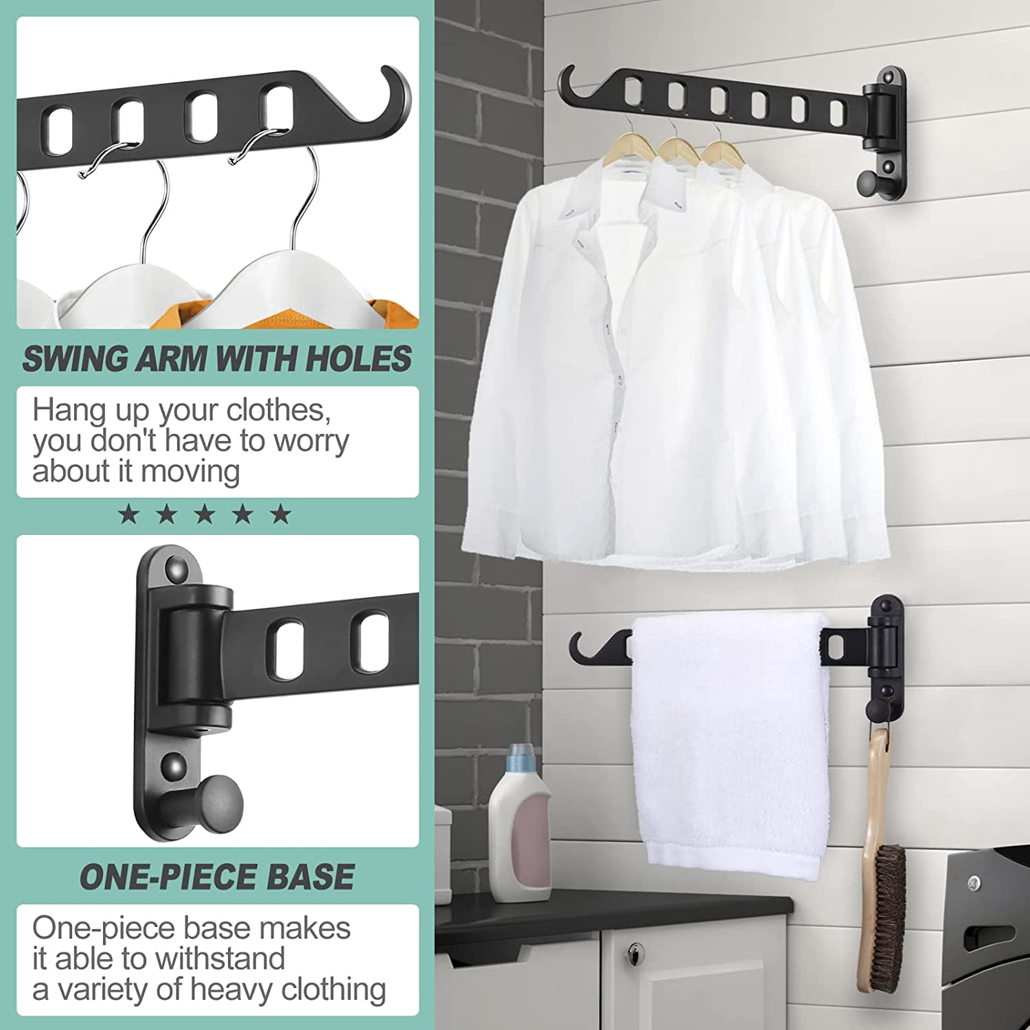 fhxbjoi Wall-Mounted Retractable Clothes Drying Rack | White Extending ...