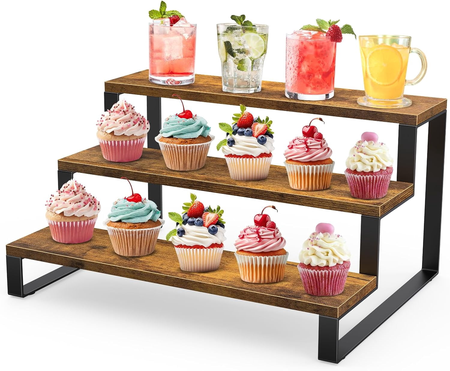 fhxbjoi Wood Display Riser Stand Wooden 4-Tier Retail Display Rack ...