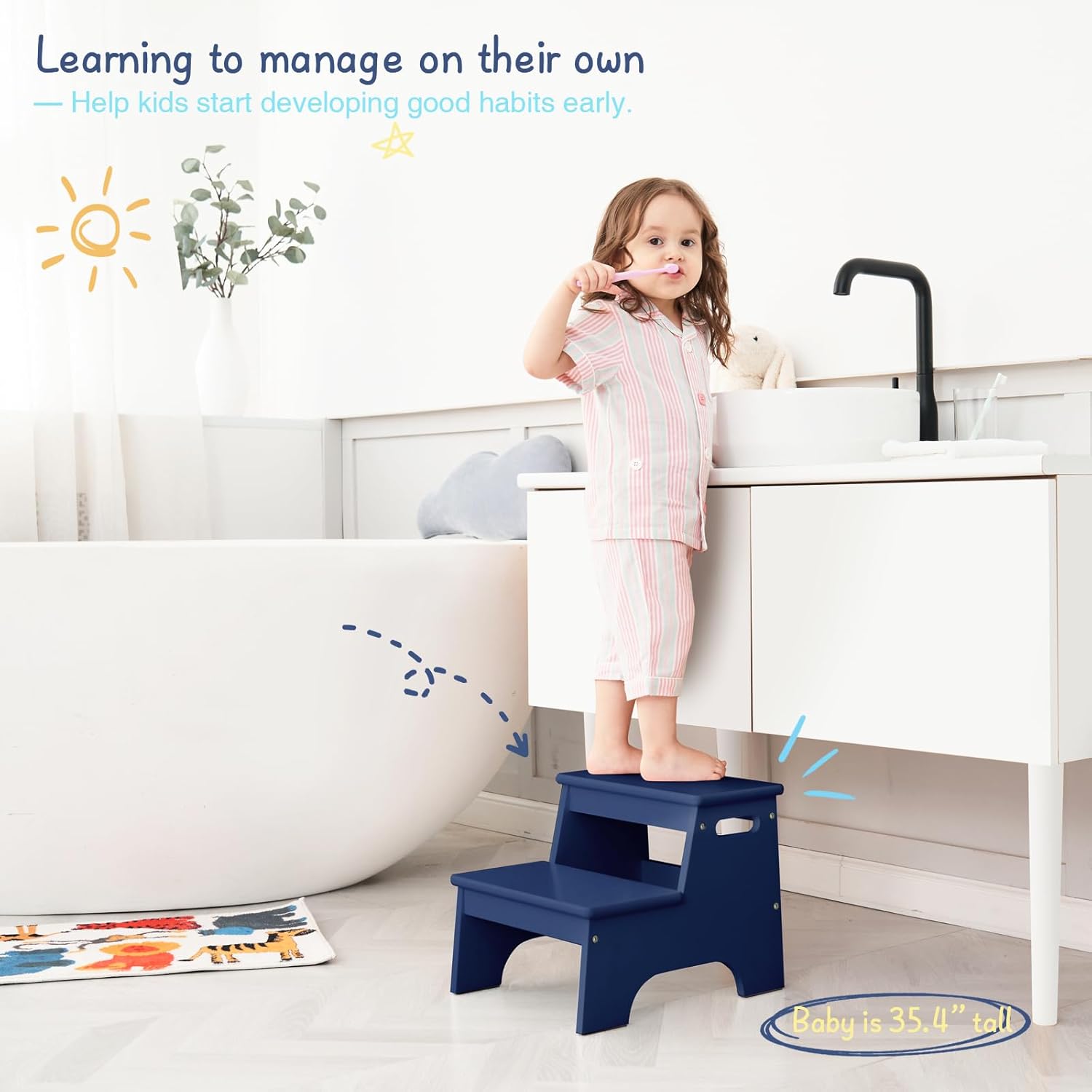 fhxbjoi Wood Toddler Step Stool for Bathroom Sink White Kids Toilet ...