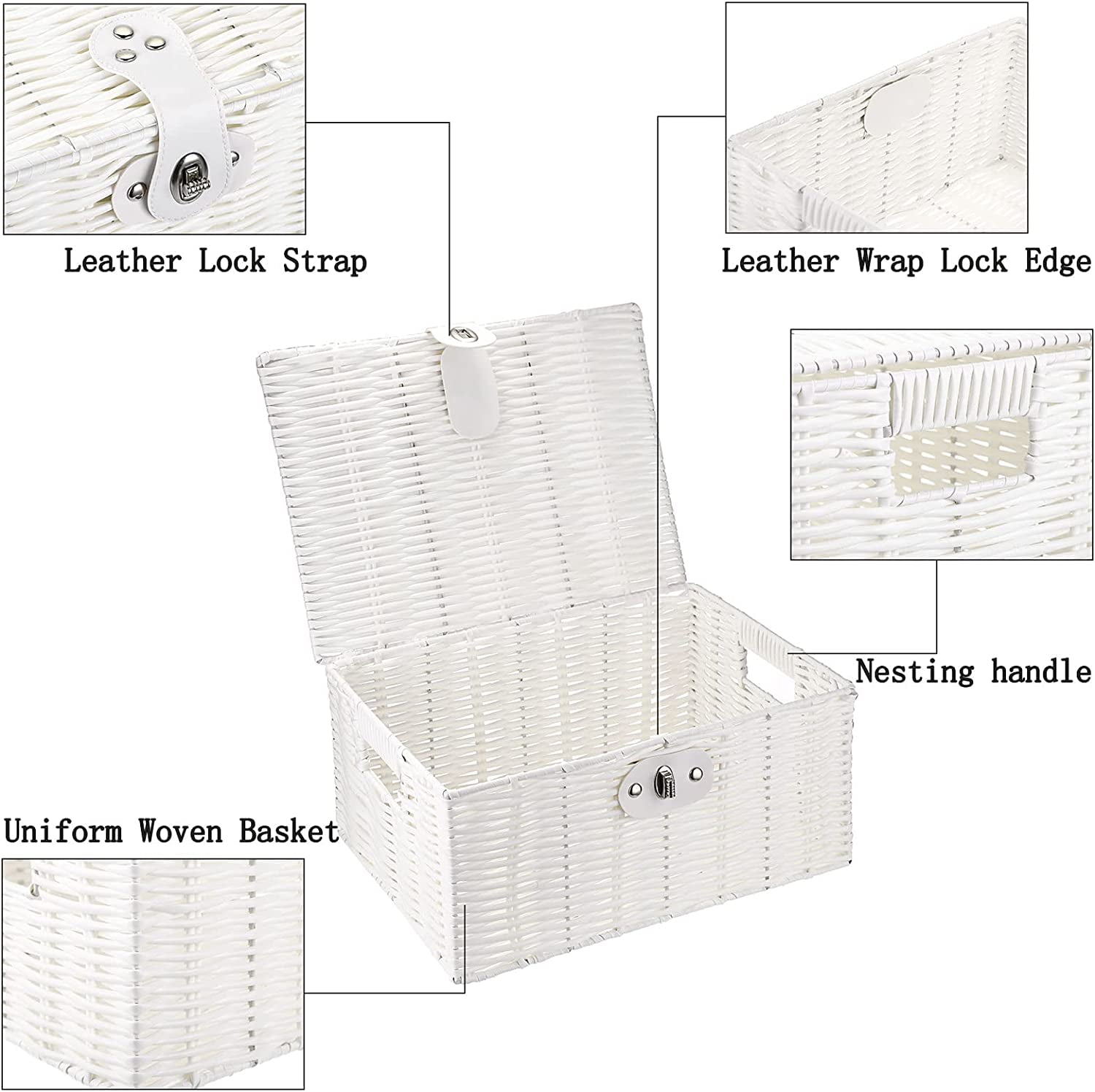fhxbjoi Woven Storage Baskets with Lid & Lock Bedroom Organizer Bins ...