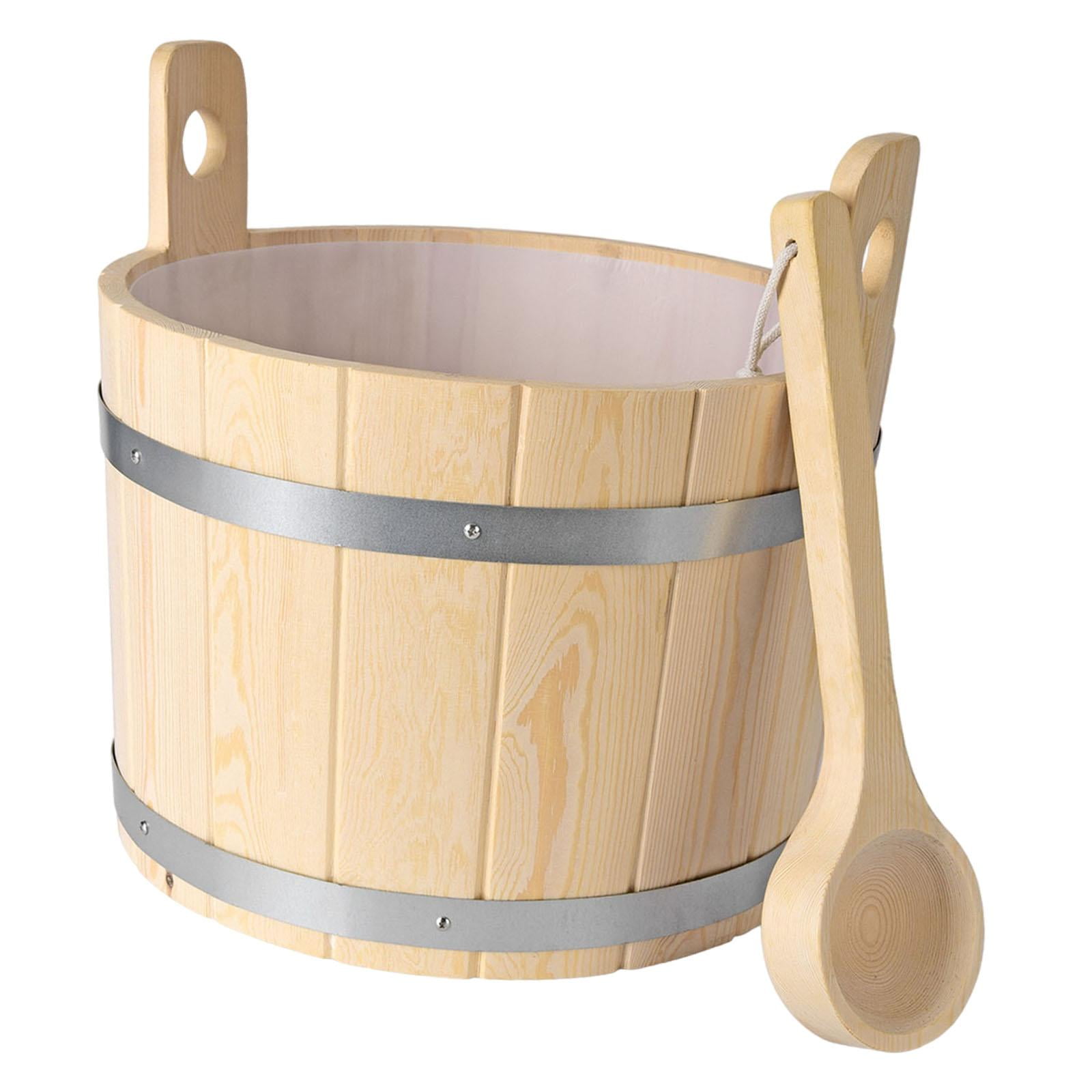 figatia 17L Wood Sauna Bucket and Ladle Bath Supplies Tub Barrel Bath ...