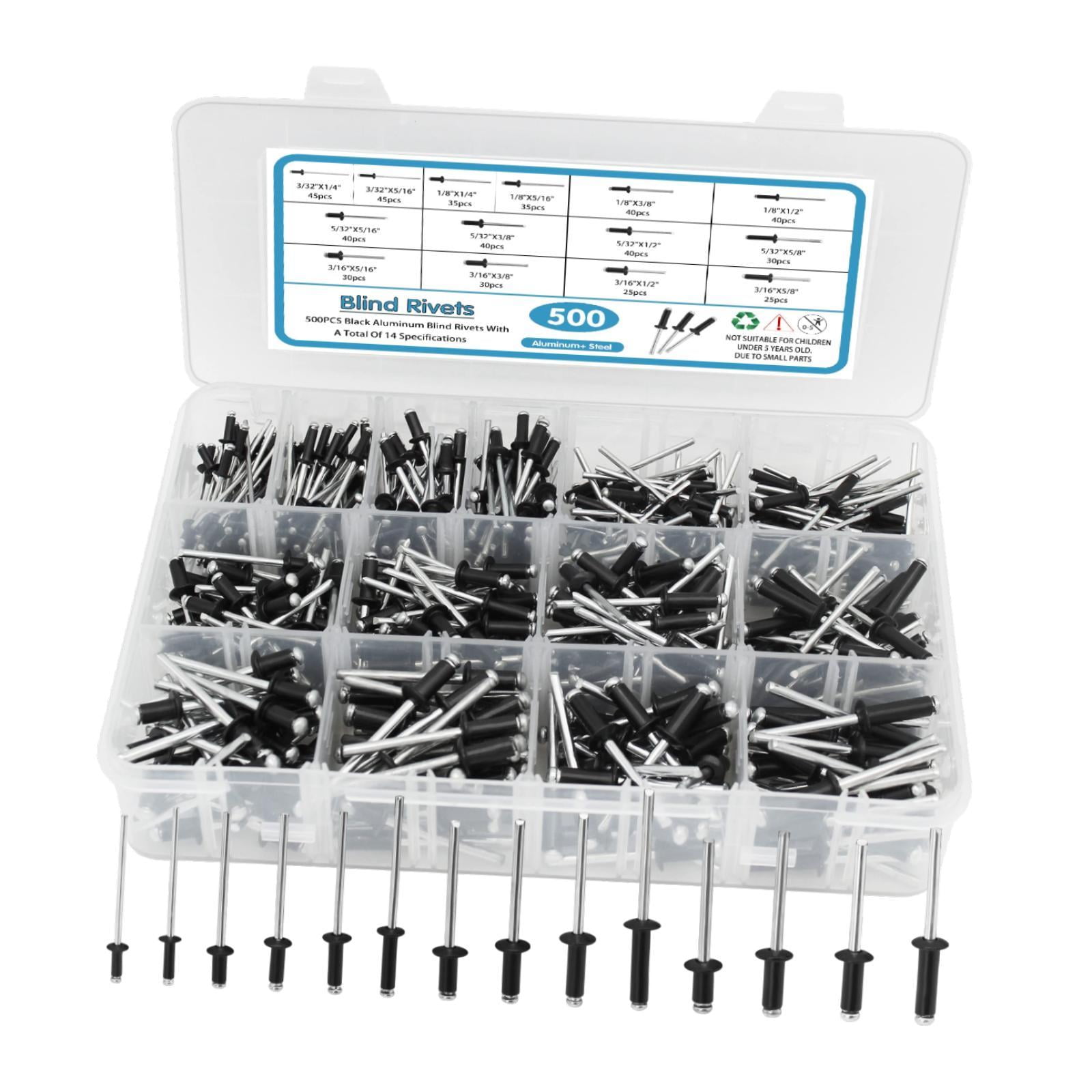 figatia 500Pcs Rivets Aluminum Steel Open End Rivets with Divider ...