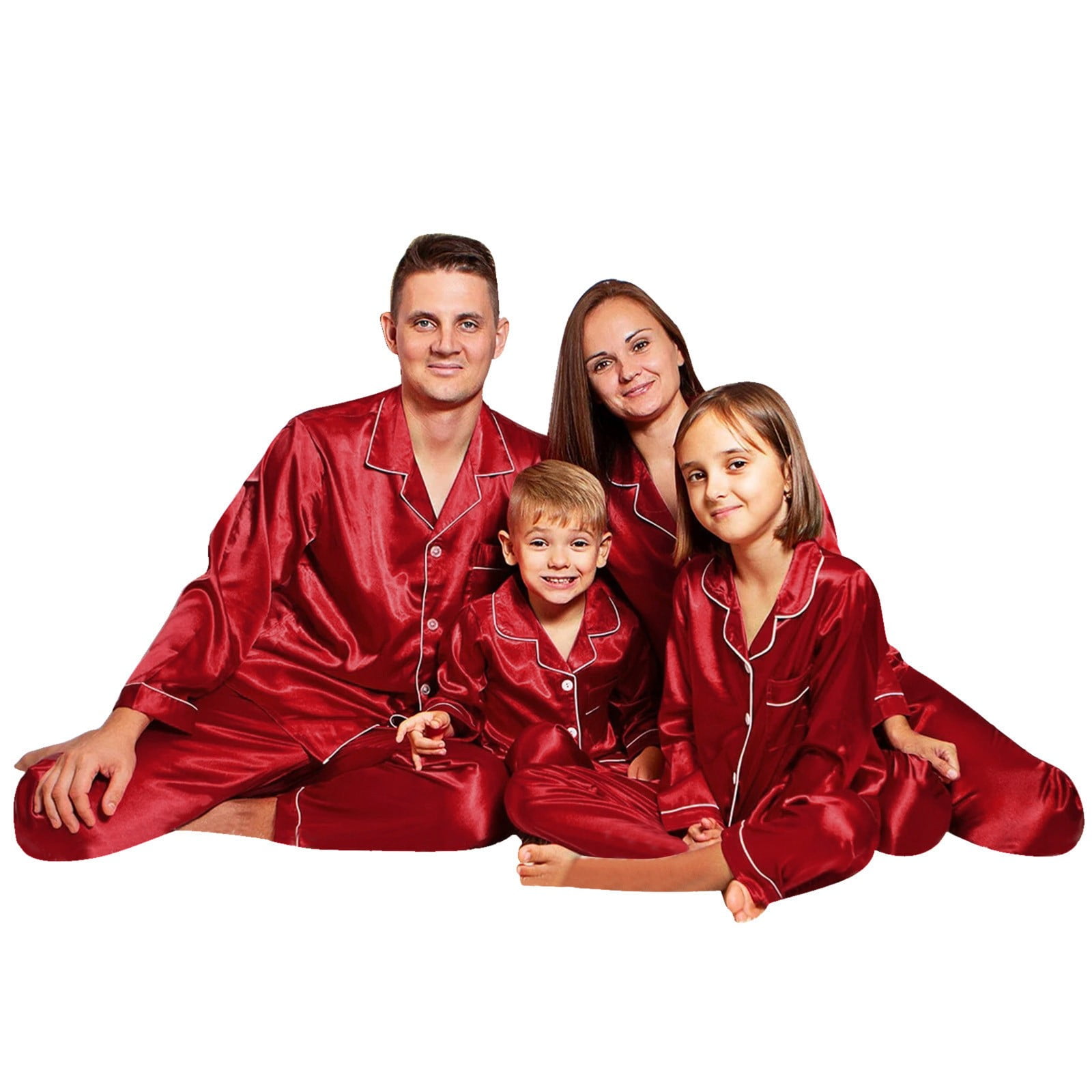 fimkaul Pajamas for Family Long Sleeve Winter Fall Satin PJ's Solid ...