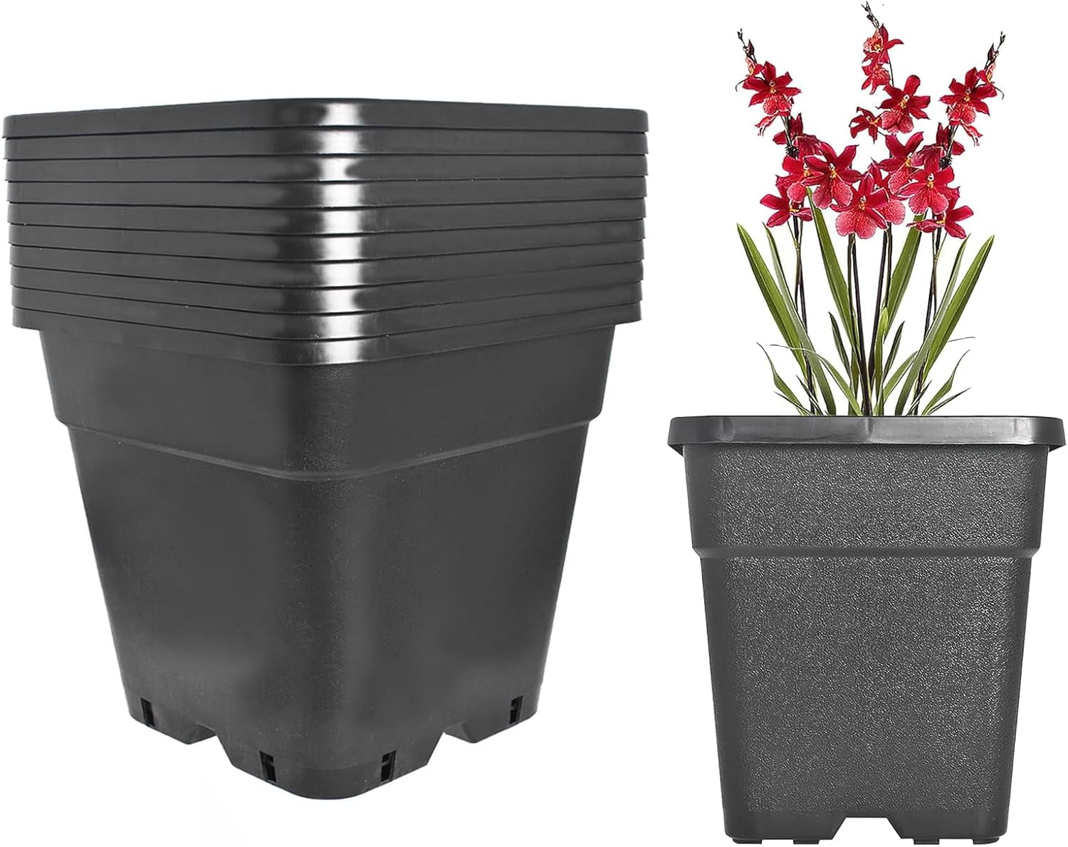 findmall 1 Gallon Square Black Nursery Pots Plant Pots Grow Pots ...
