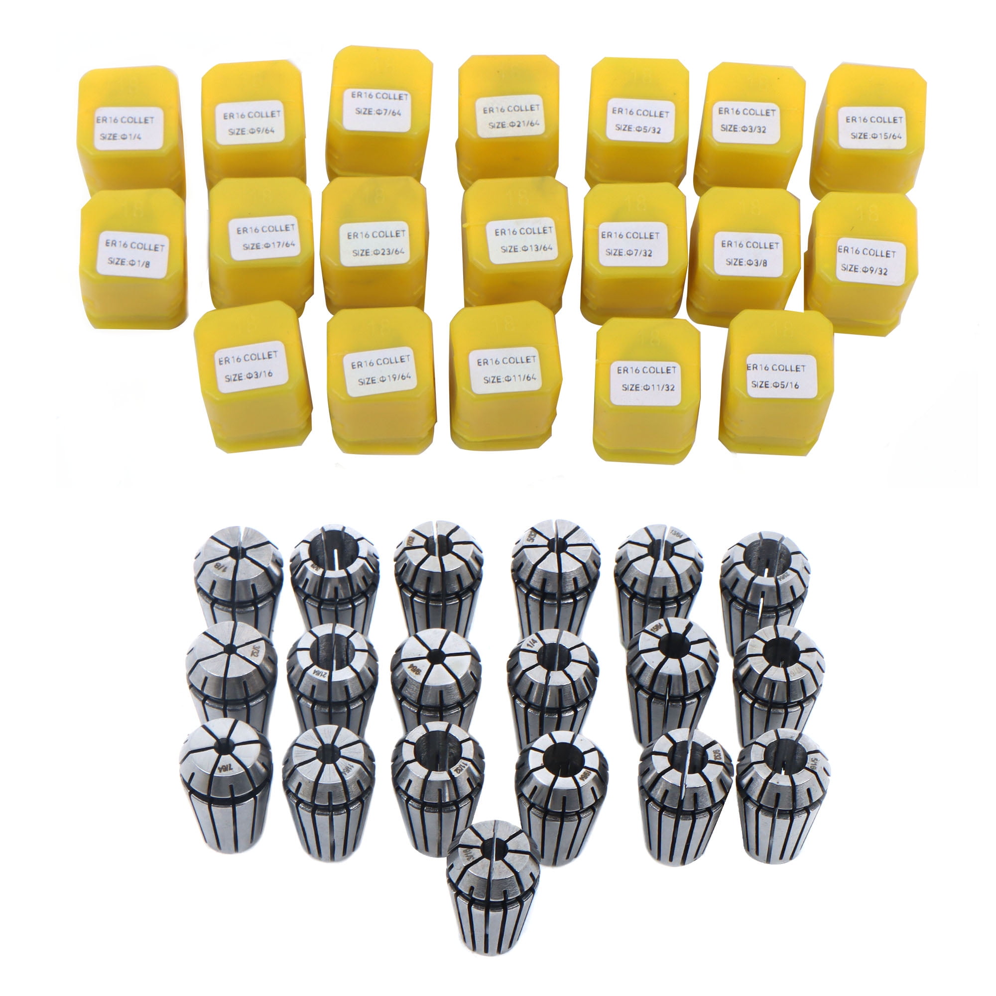 findmall 19Pack ER16 Collet Set Complete Sizes Including all 16th 32nds ...