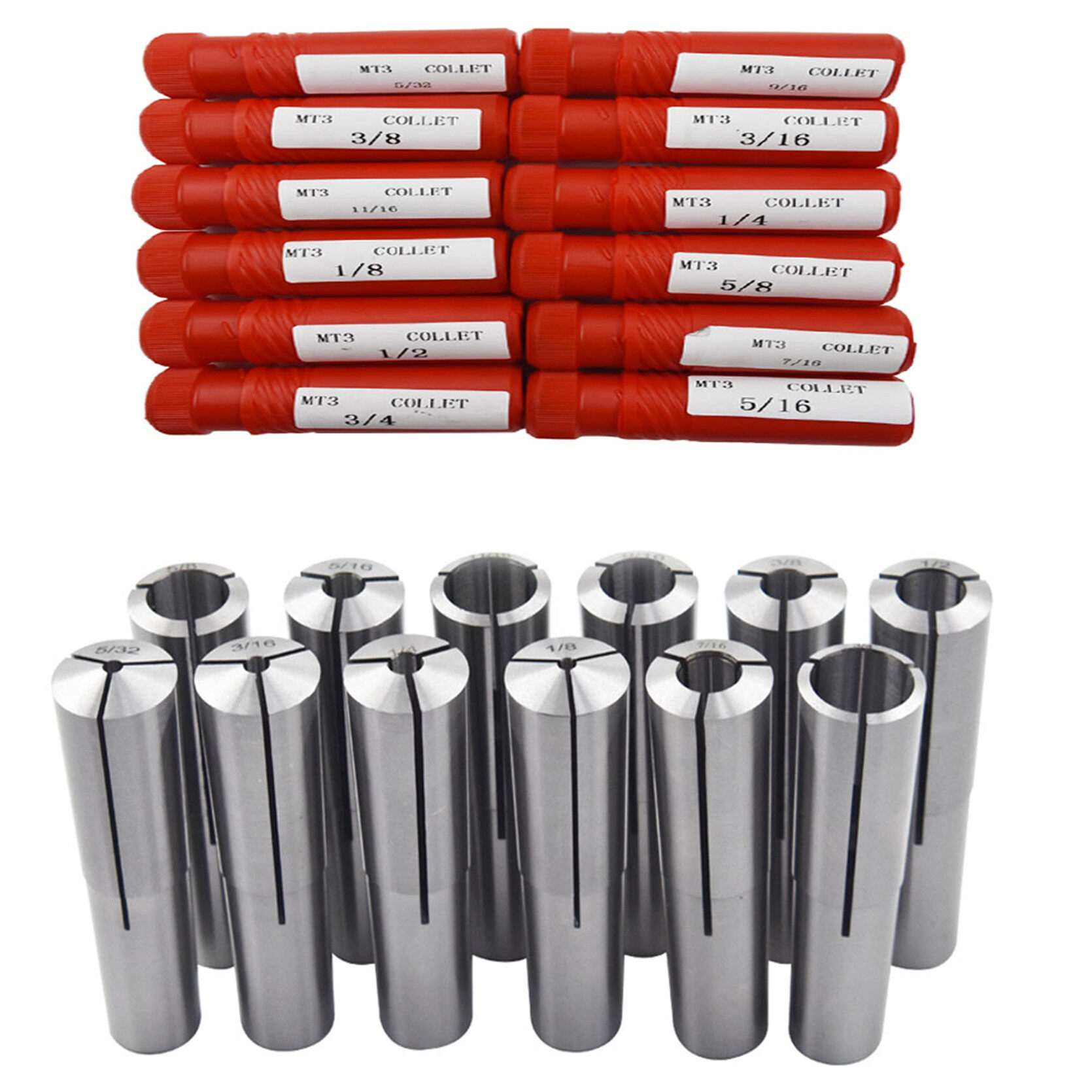 findmall 3MT Morse Taper Collet 12 Pcs Set 1/8" - 3/4" With 3/16 1/4 3/ ...