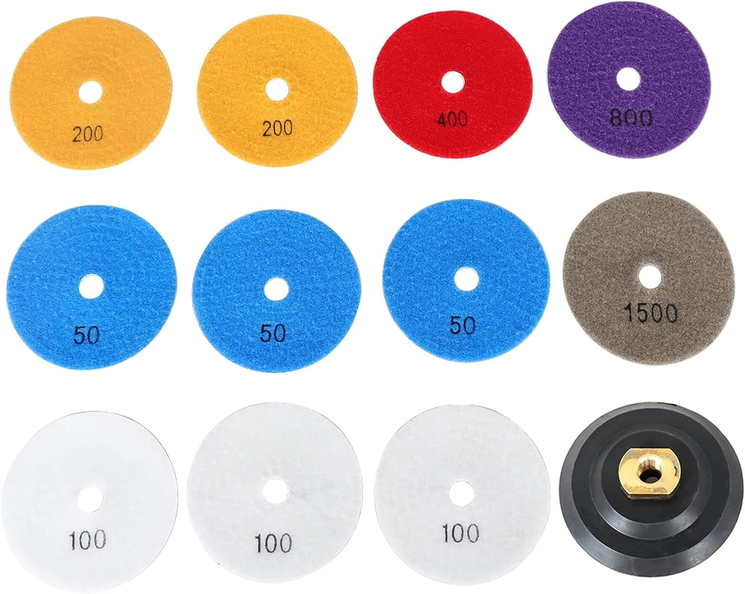 findmall 4 Diamond Polishing Pad with 1Pcs 4 Backing Pad, 11Pcs 50-1500 ...