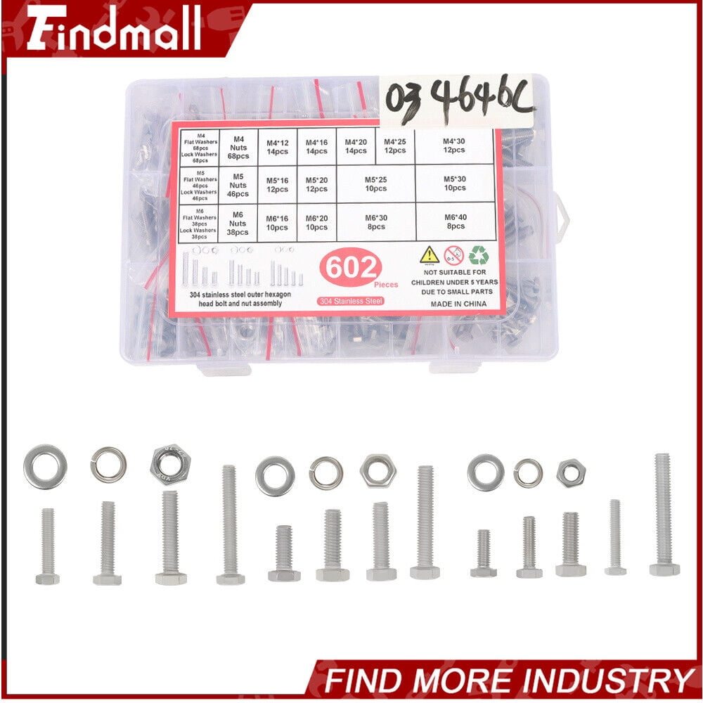 findmall 602PCS Heavy Duty M4 M5 M6 Metric Nuts and Bolts Assortment Kit - Walmart.com