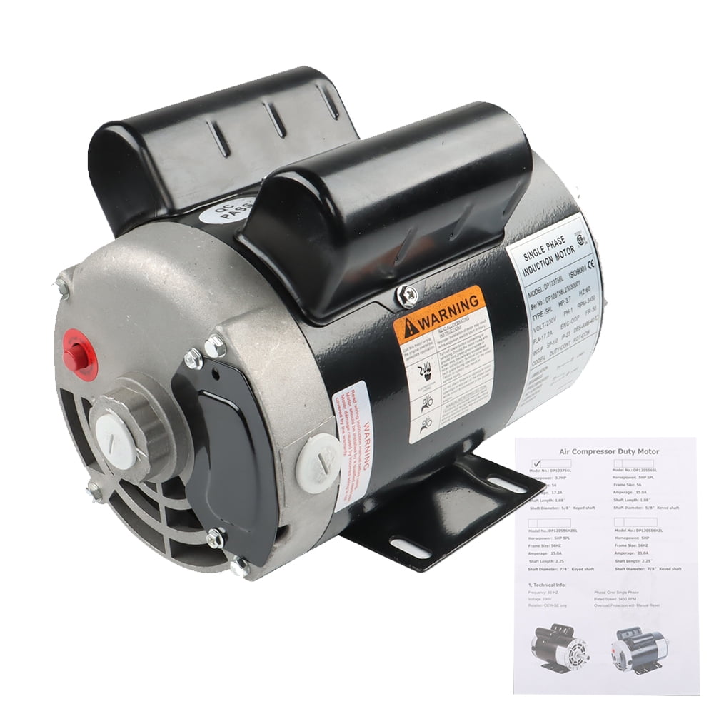 findmall Electric Motor 3.7 HP 3450 RPM Compressor Duty 56 Frame 1 ...