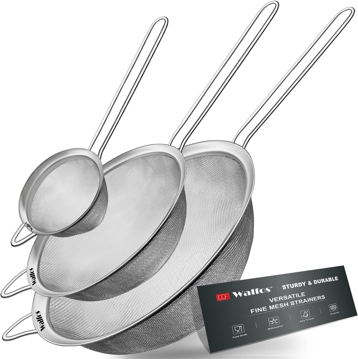 Fine Mesh Strainer Set of 3, Stainless Steel Wire Strainers for Kitchen ...